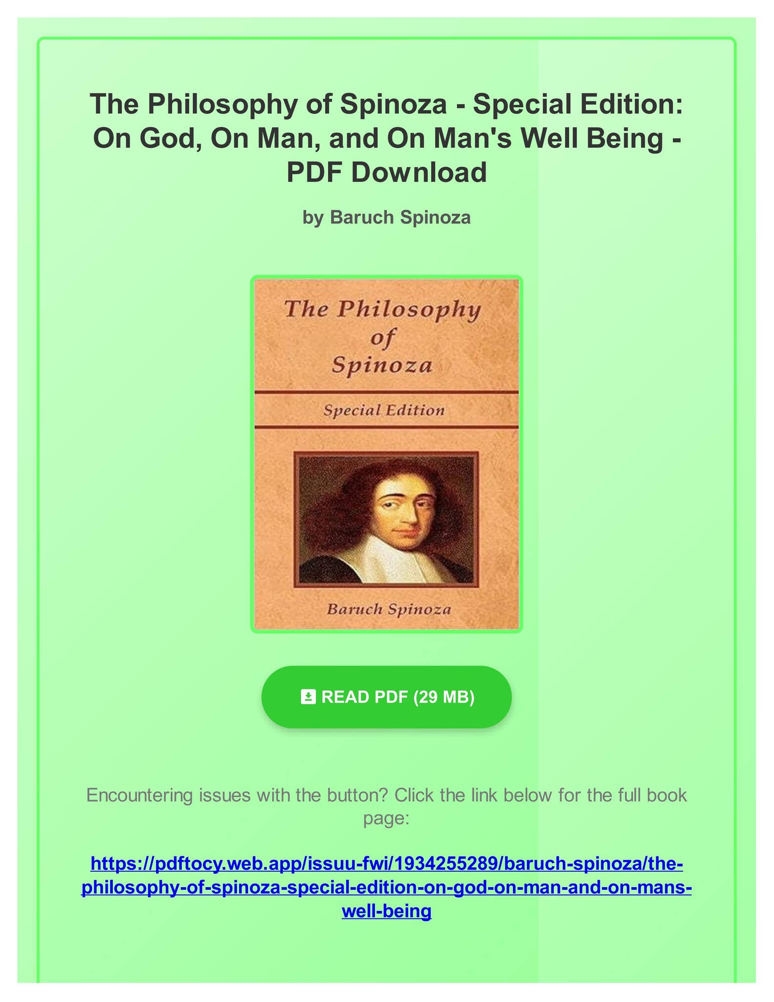 PDF The Philosophy of Spinoza - Special Edition: On God, On Man, and On ...