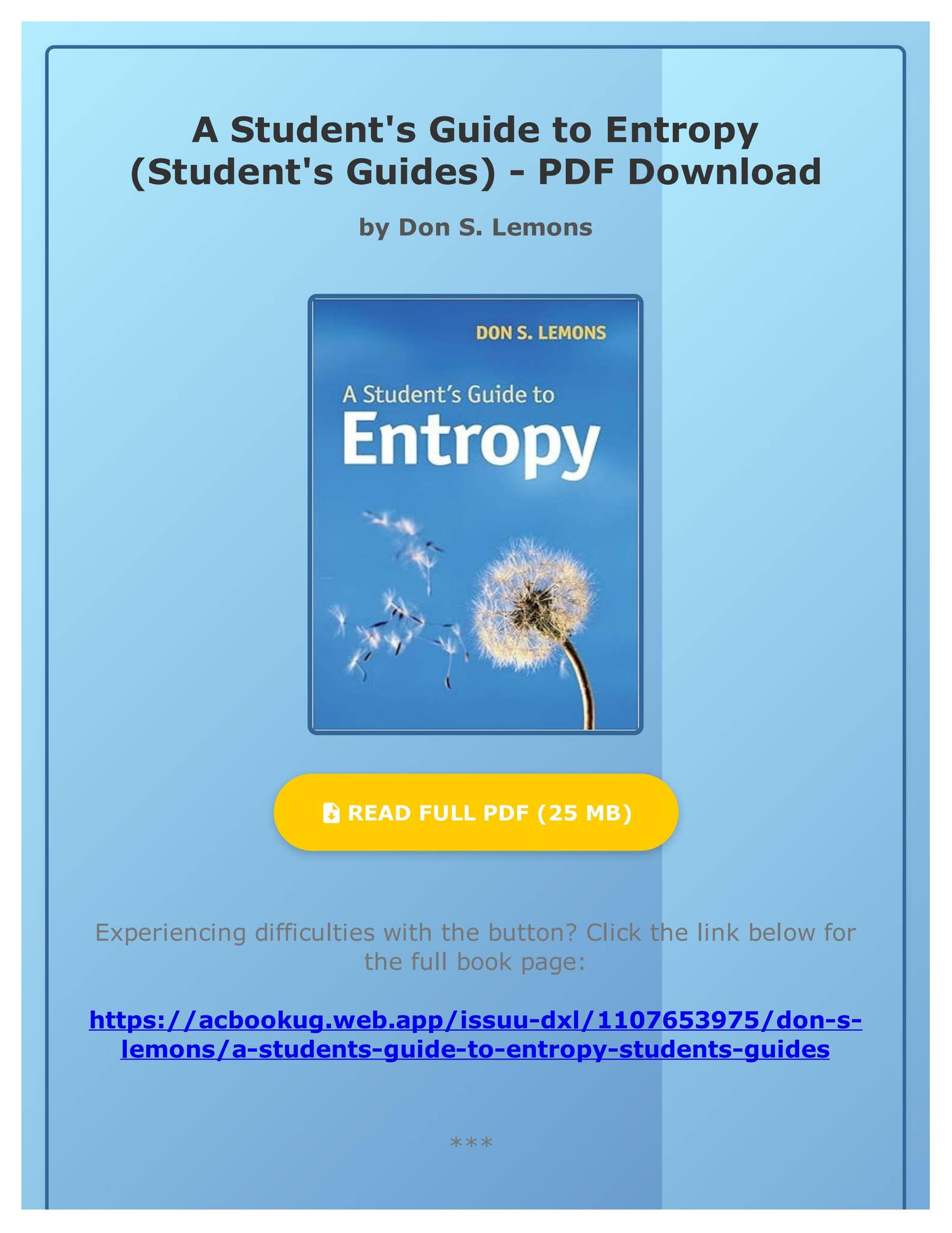 PDF A Student's Guide to Entropy (Student's Guides) by Don S. Lemons by ...