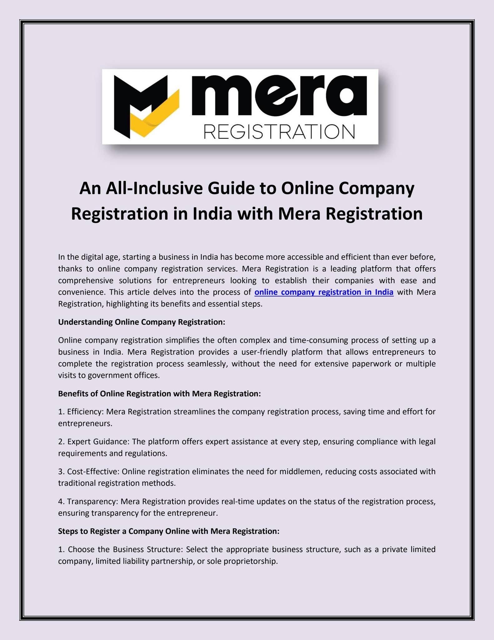 An All-Inclusive Guide to Online Company Registration in India with Mera Registration by Mera ...