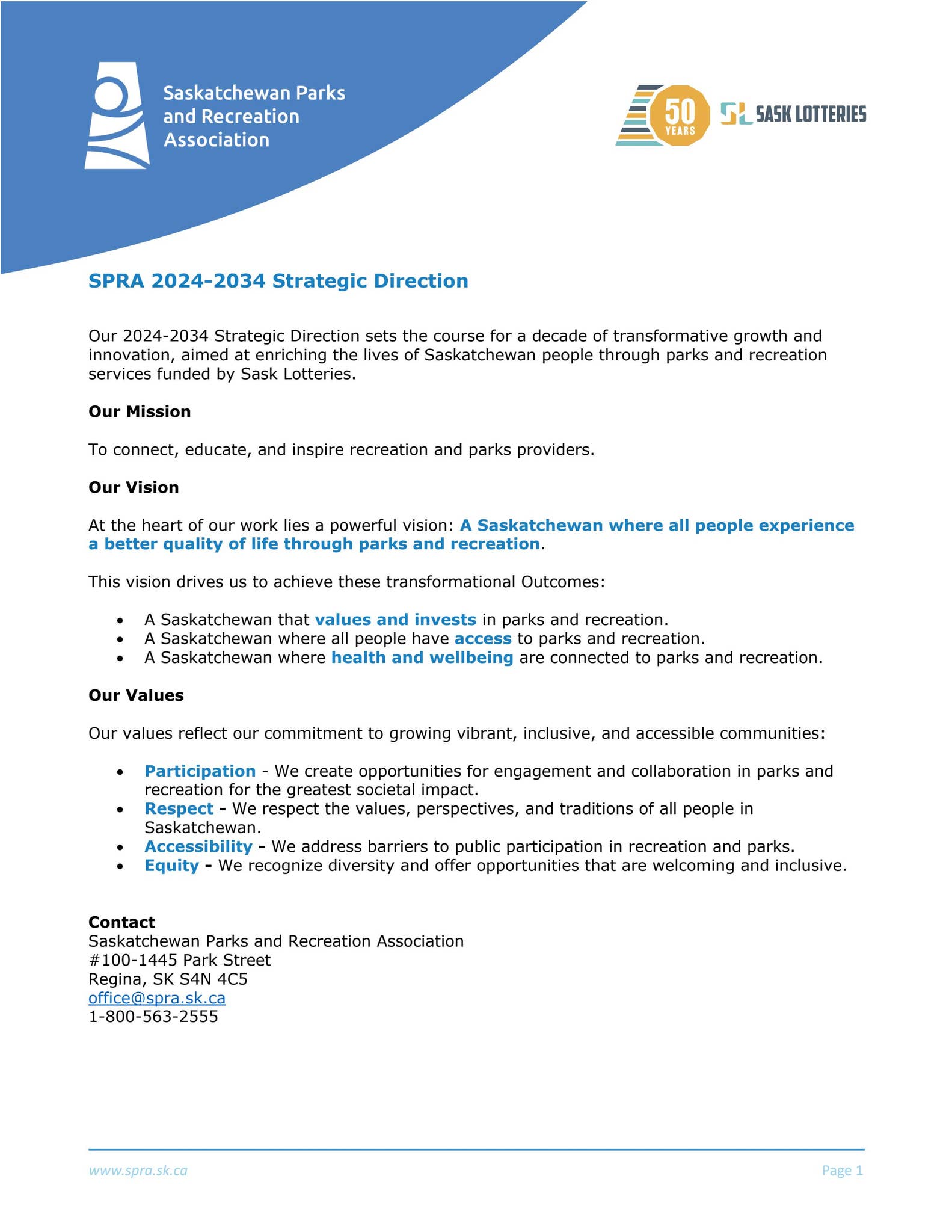 Strategic Direction 2024-2034 by Saskatchewan Parks and Recreation Association - Issuu