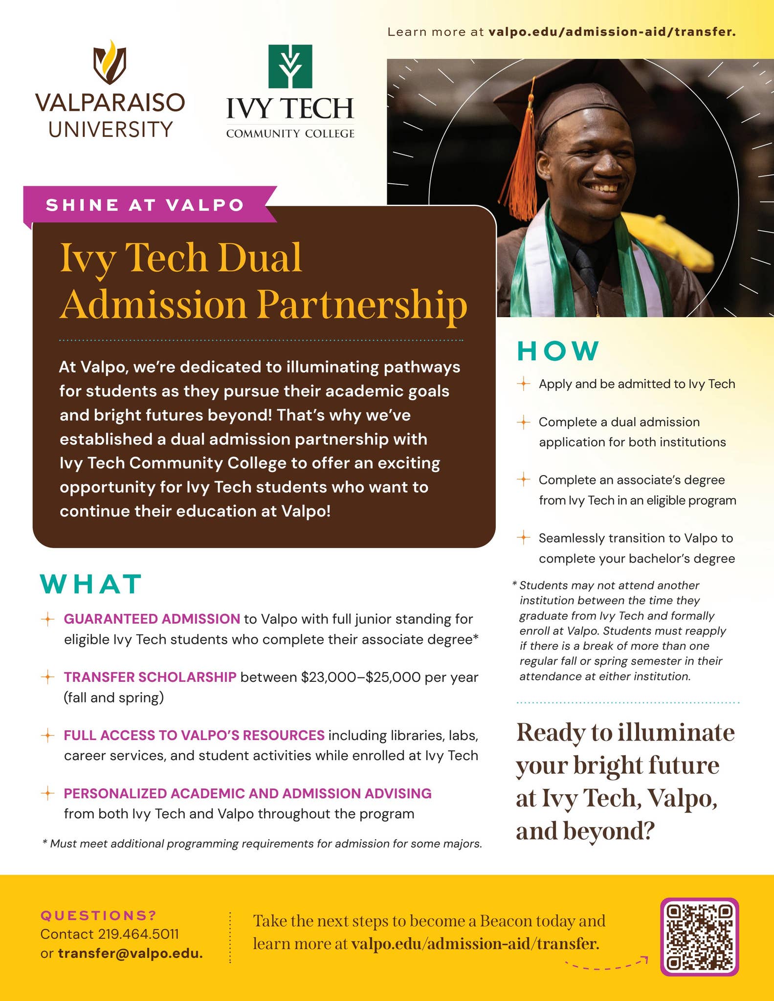 Ivy Tech Dual Admission Partnership Infosheet | Valparaiso University ...