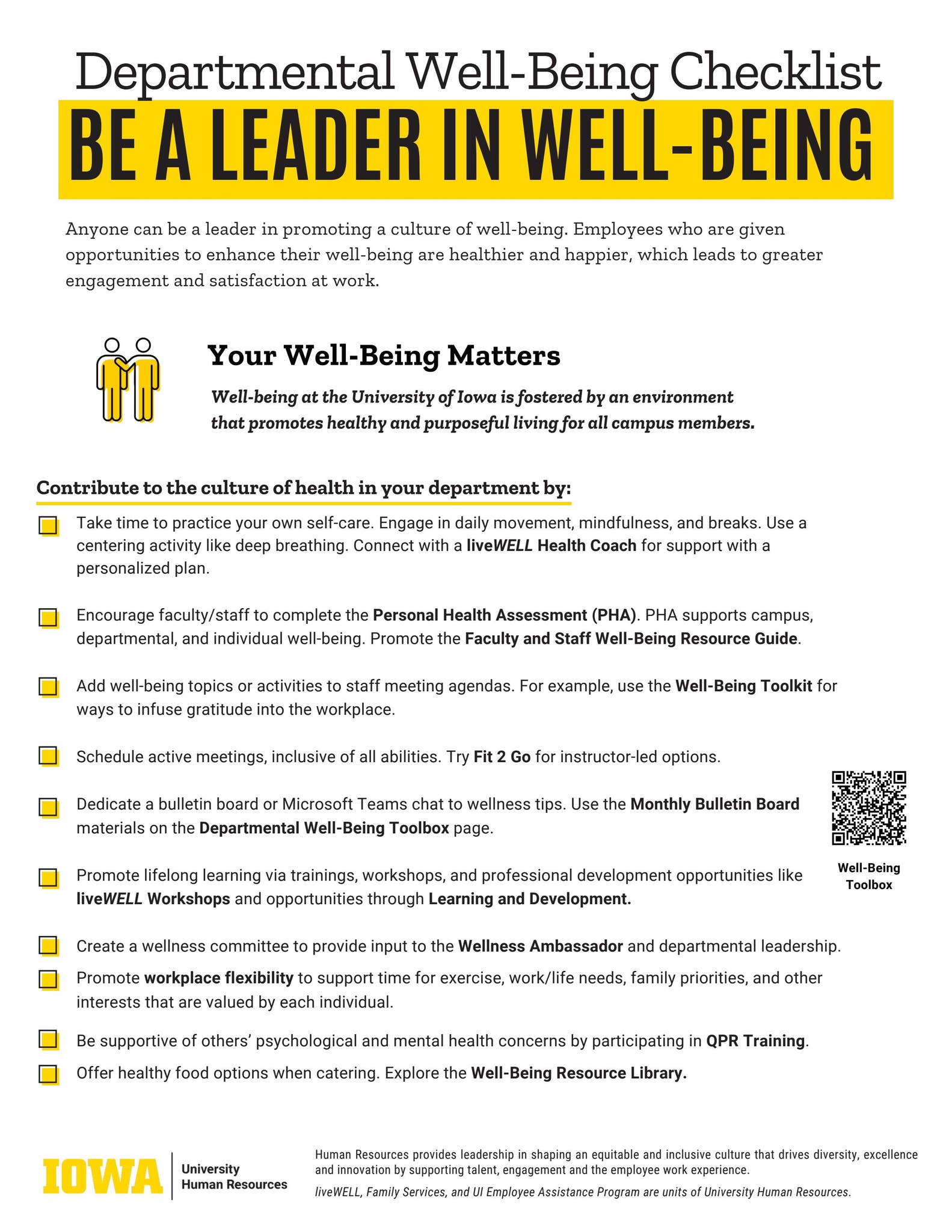 liveWELL Departmental Employee Well-Being Checklist by liveWELL program ...