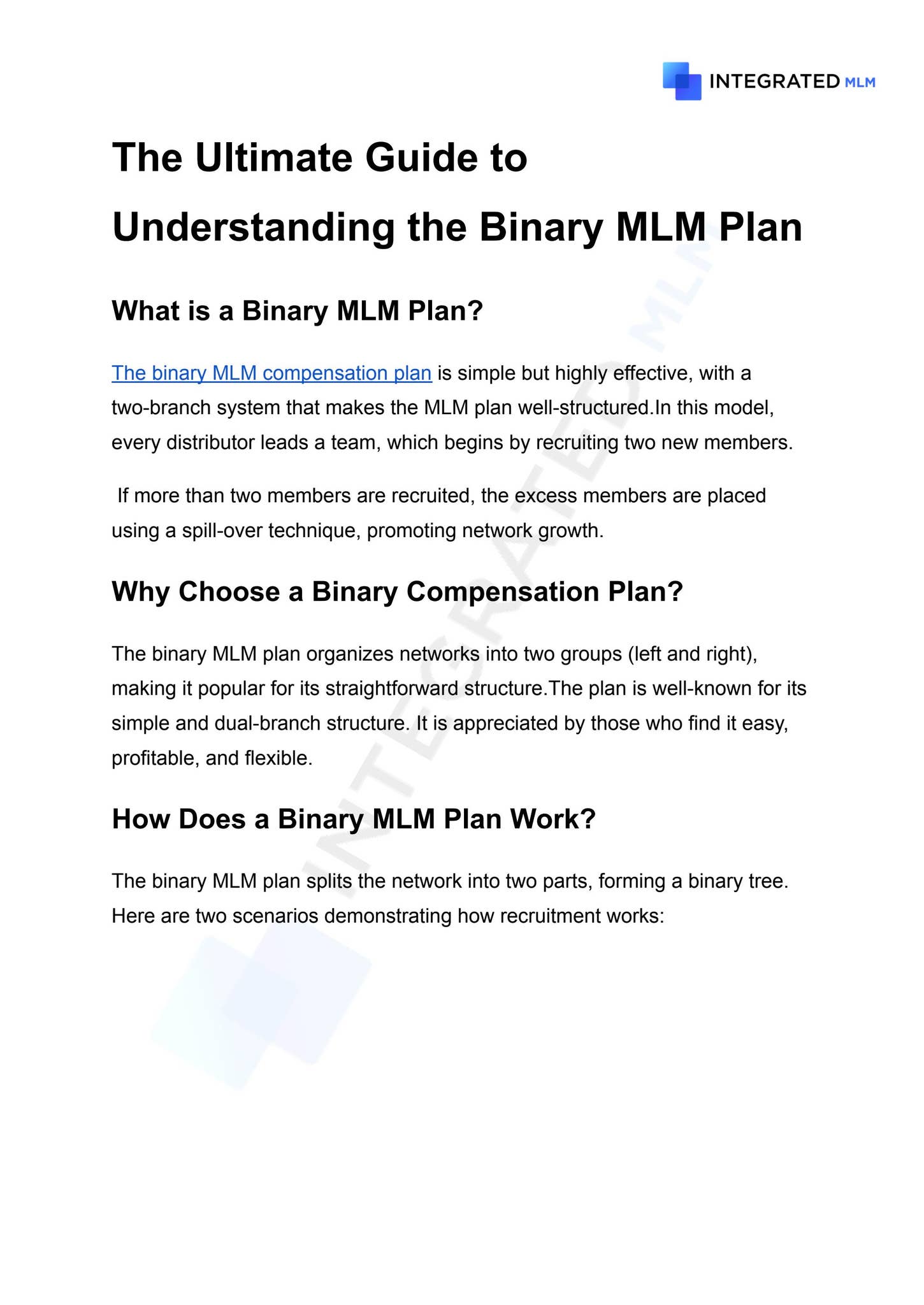 MLM Binary Compensation Plan Guide by integratedmlm - Issuu
