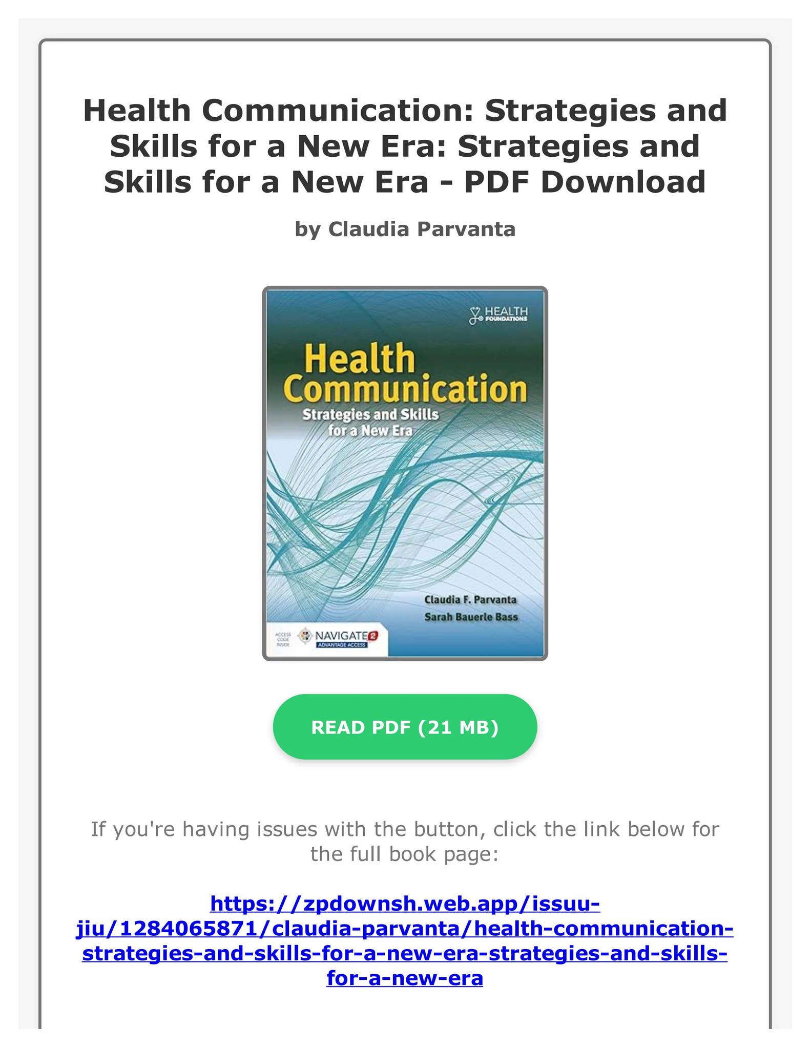 PDF FREE Health Communication: Strategies and Skills for a New Era ...