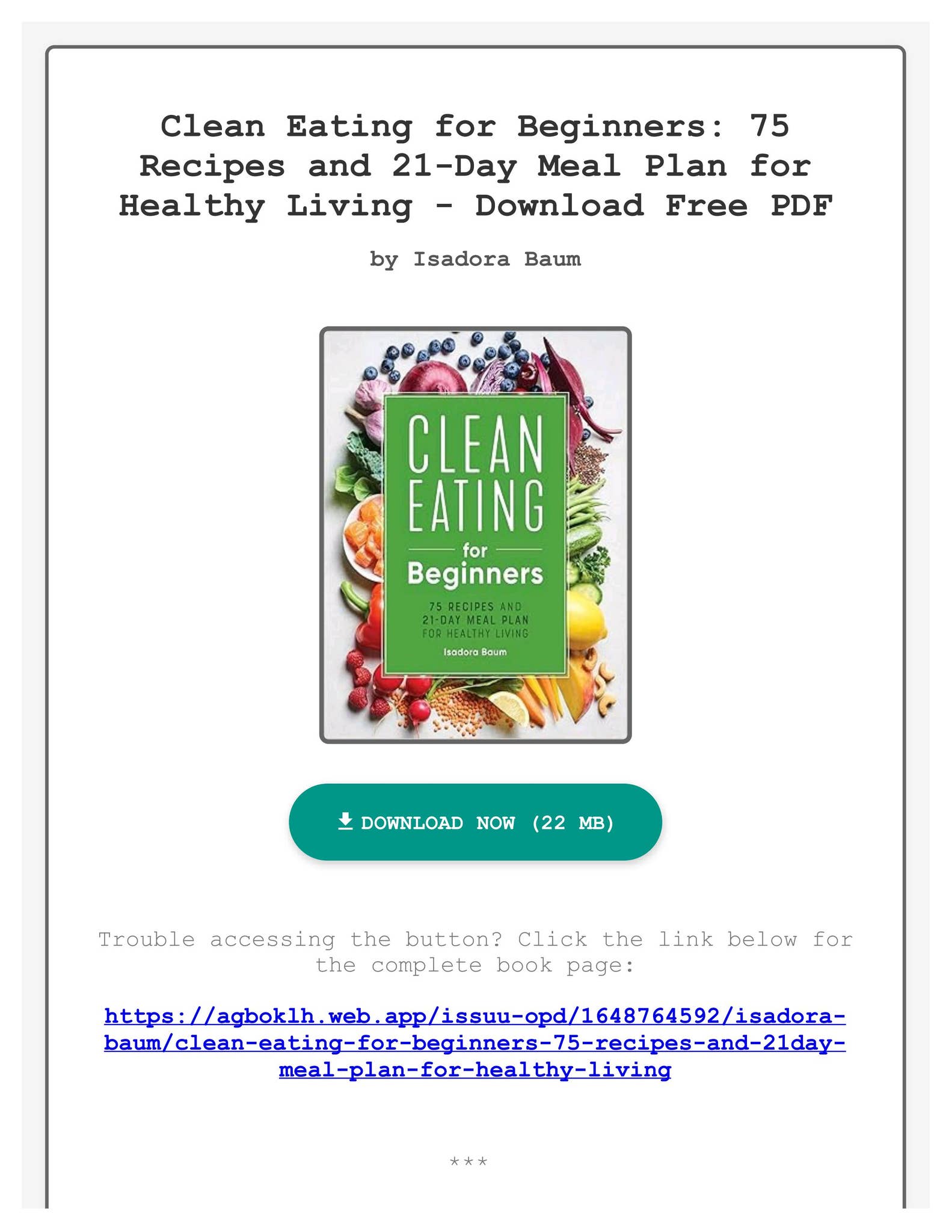 EBOOK Clean Eating for Beginners: 75 Recipes and 21-Day Meal Plan for ...