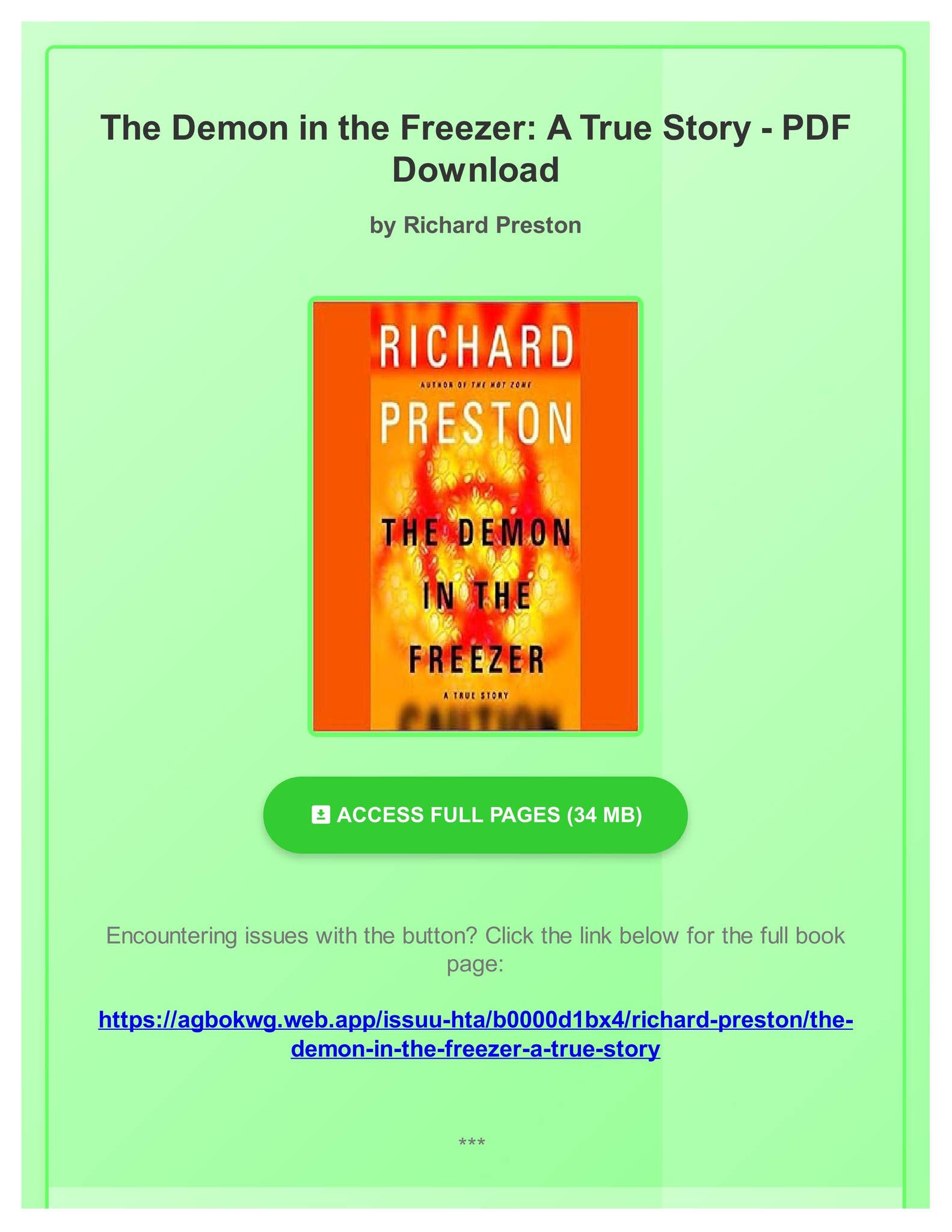 (EBOOK) The Demon in the Freezer: A True Story by Richard Preston by ...