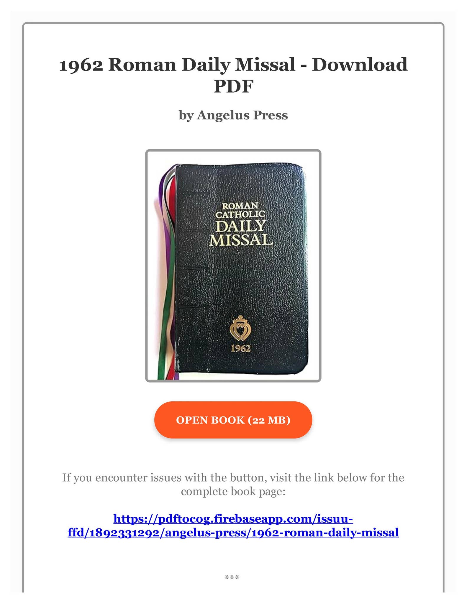 Epub 1962 Roman Daily Missal by Angelus Press by BaumbachPhDfe - Issuu