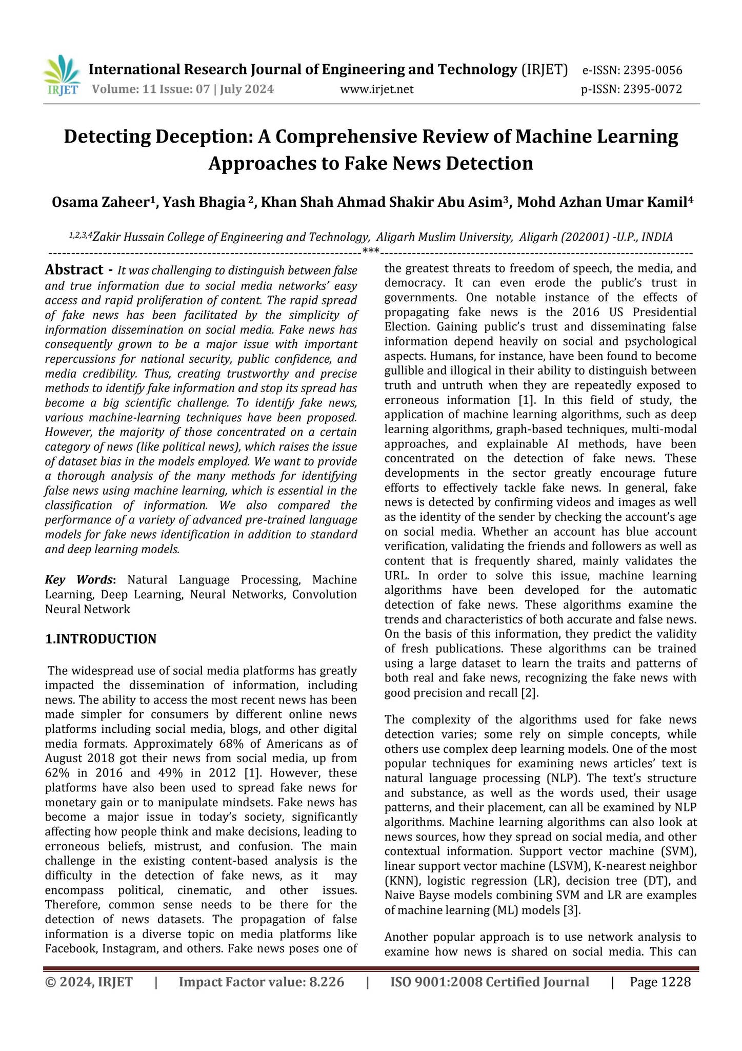 Detecting Deception: A Comprehensive Review of Machine Learning Approaches to Fake News ...