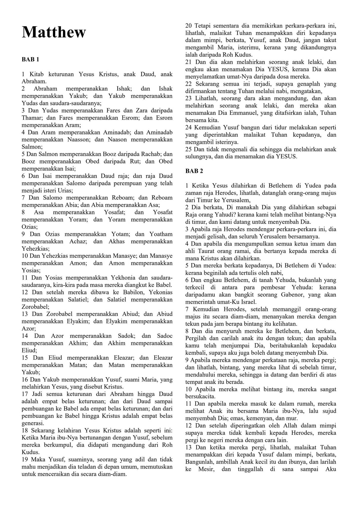 Malay - The Gospel of Matthew by Filipino Tracts and Literature Society ...