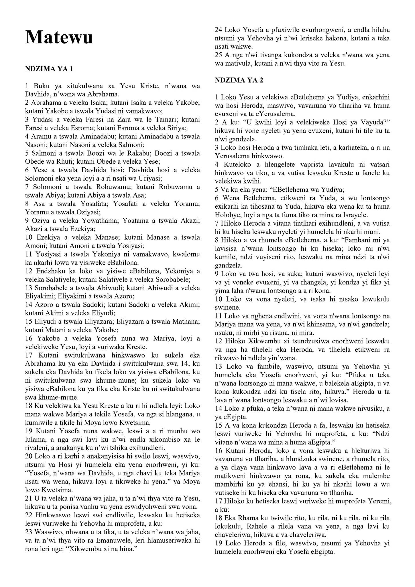 Tsonga - The Gospel of Matthew by Filipino Tracts and Literature ...