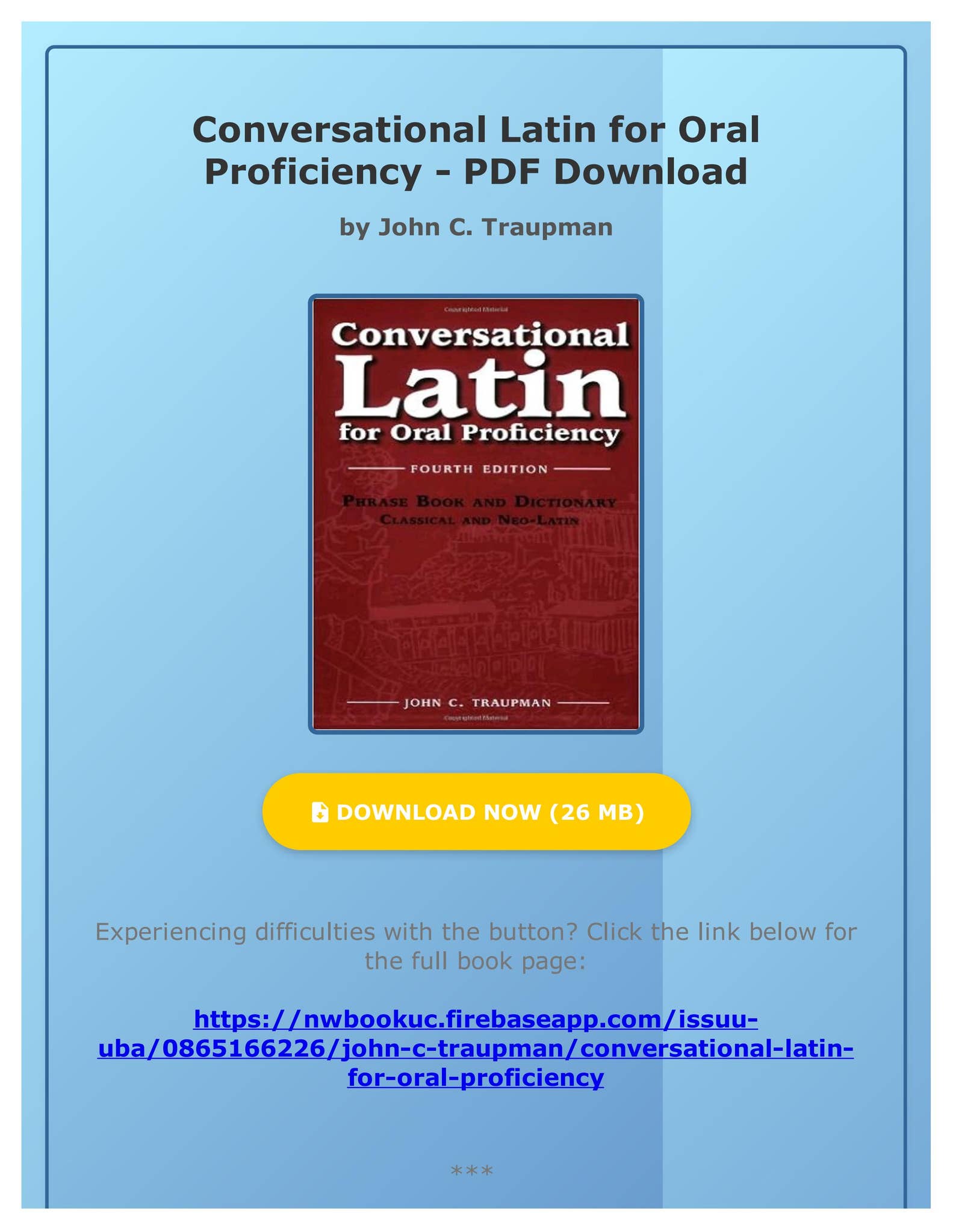 [PDF Conversational Latin for Oral Proficiency by John C. Traupman by ...