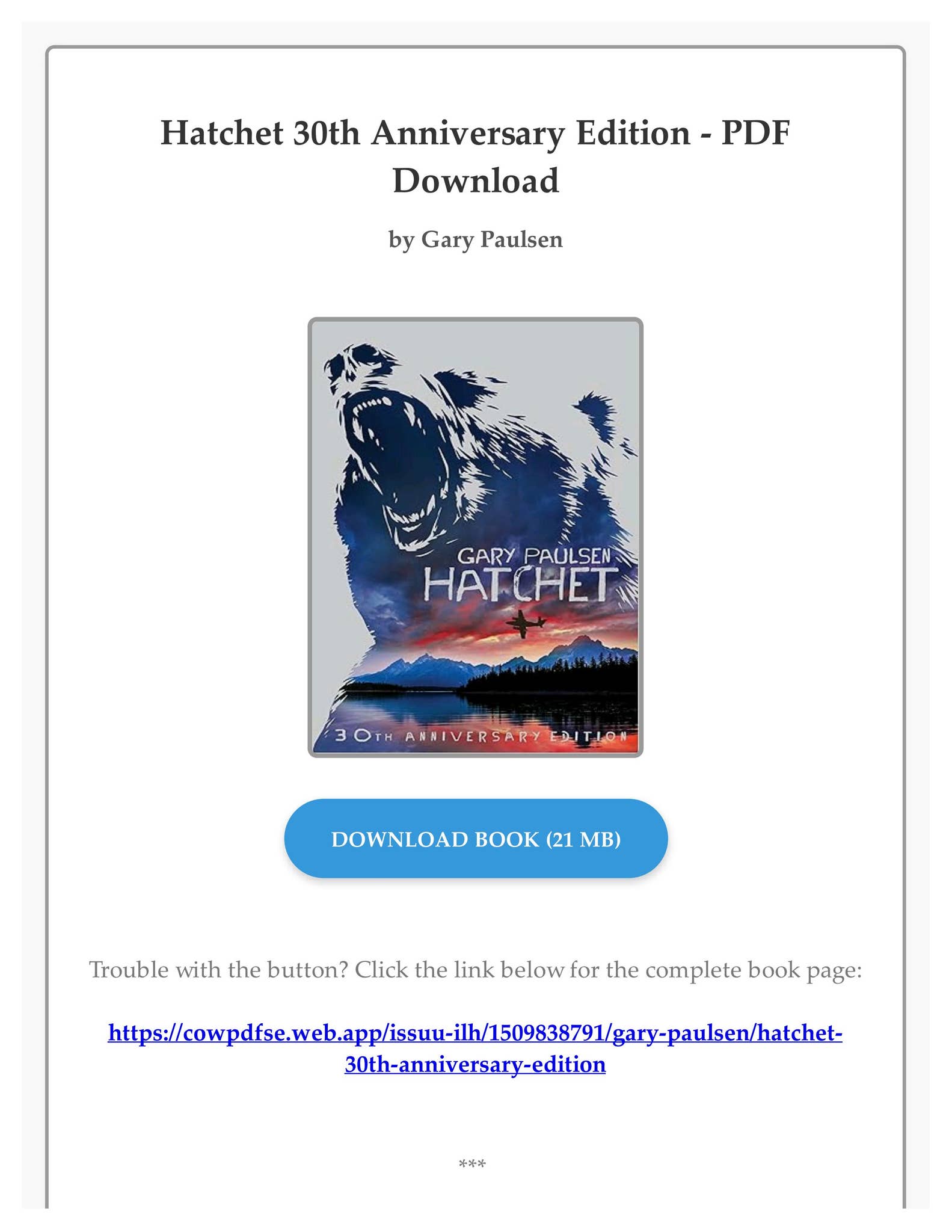 PDF Free Hatchet 30th Anniversary Edition by Gary Paulsen by ...