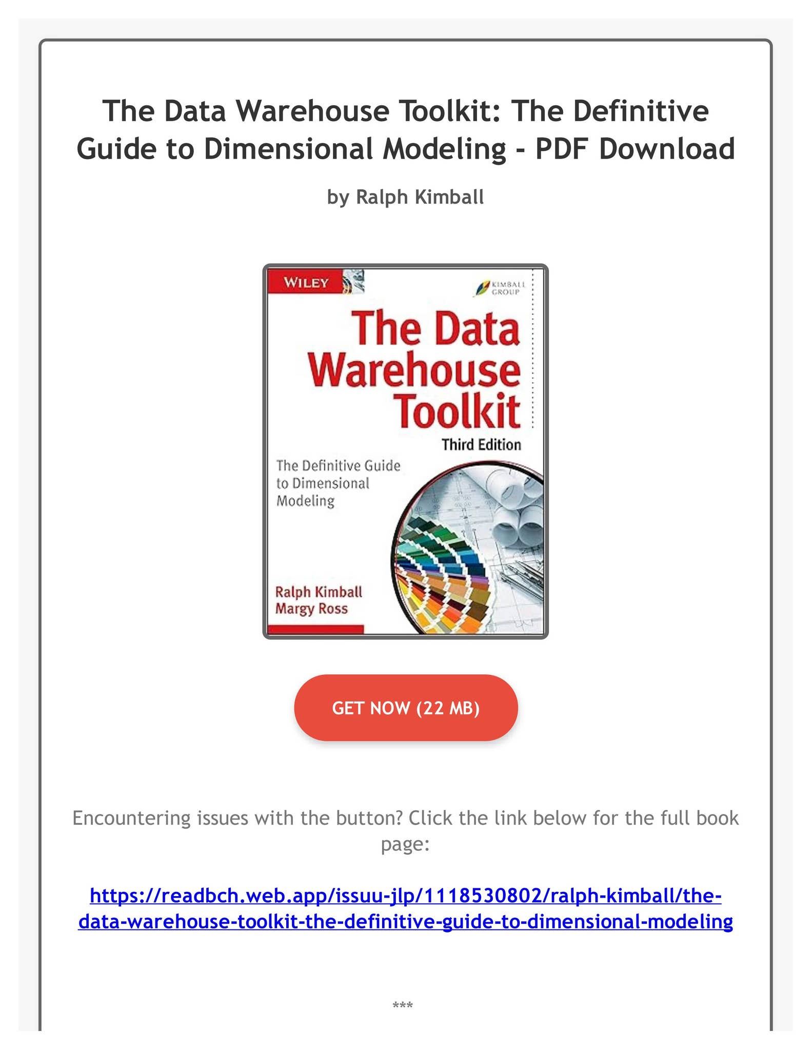 Ebook The Data Warehouse Toolkit: The Definitive Guide to Dimensional Modeling by Ralph Kimball ...