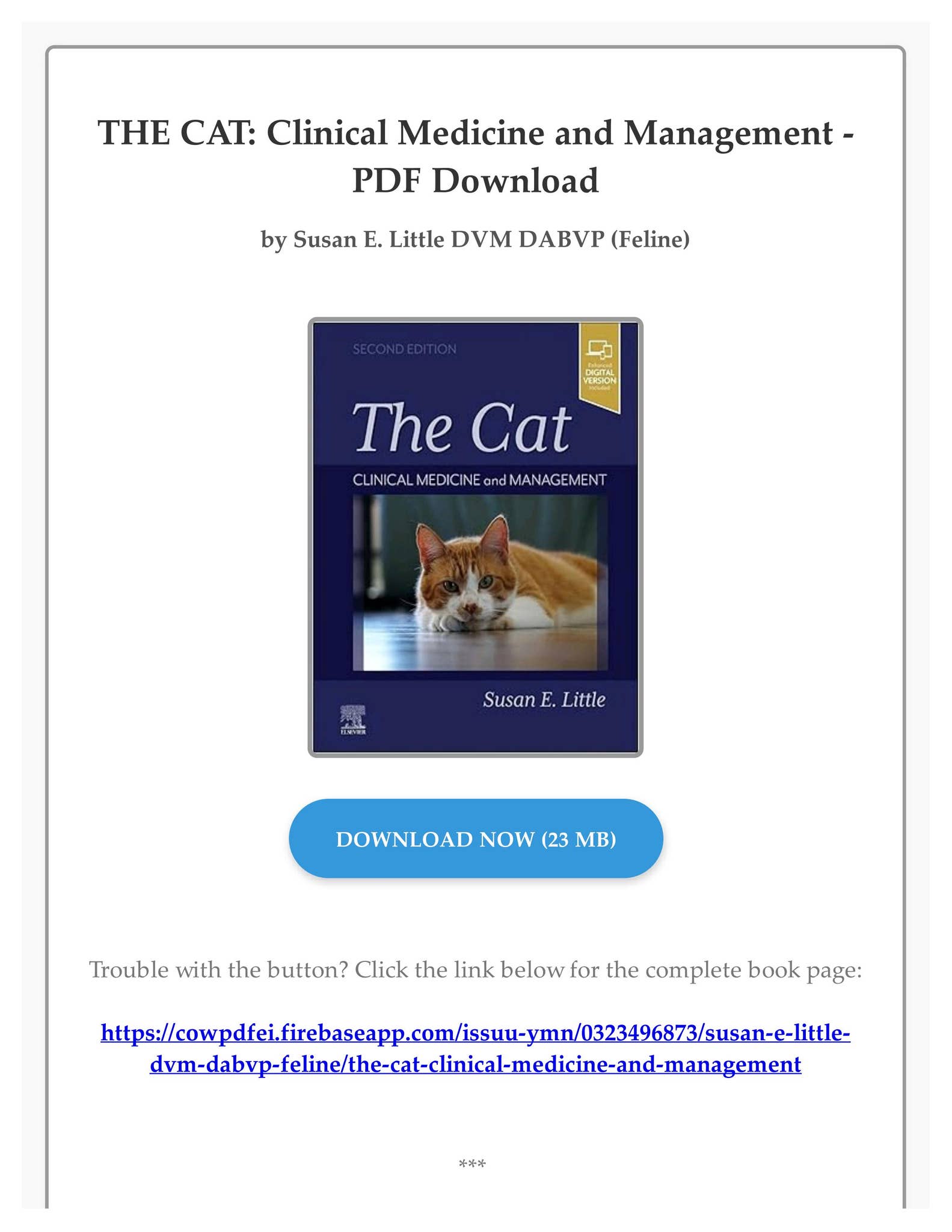 PDF THE CAT: Clinical Medicine and Management by Susan E. Little DVM ...