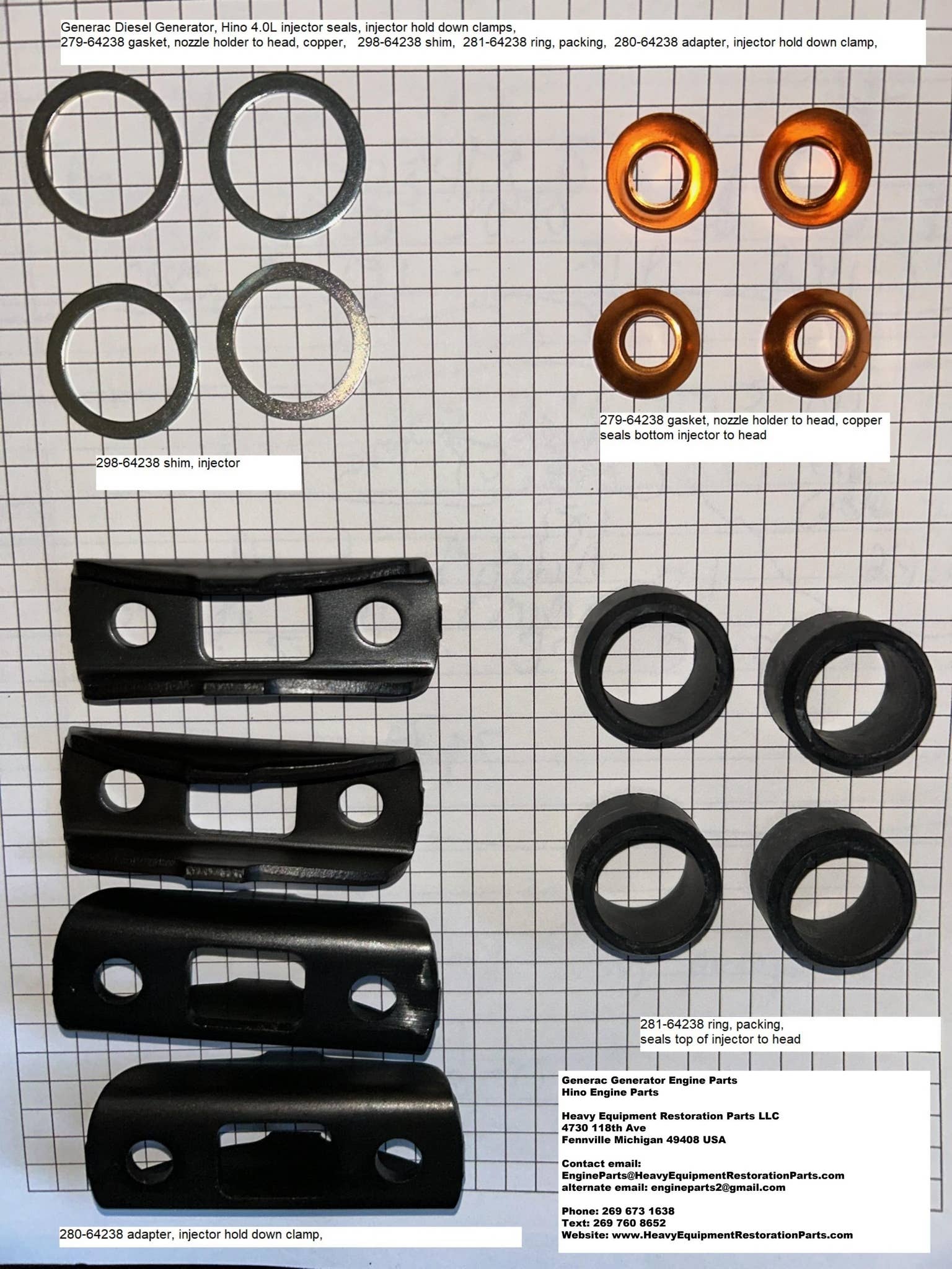 Generac Diesel Generator, Hino 4.0L injector seals, injector hold down ...