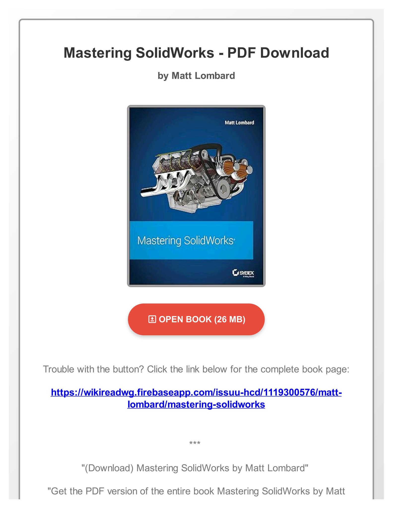 (Download) Mastering SolidWorks by Matt Lombard by JewelLehnerry - Issuu