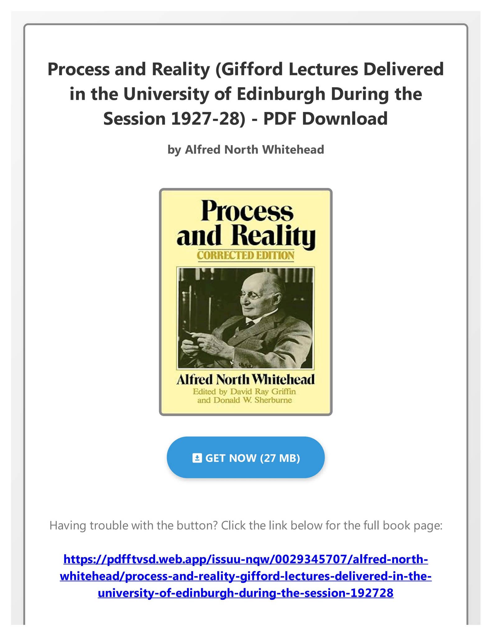 (EBOOK) Process and Reality (Gifford Lectures Delivered in the ...