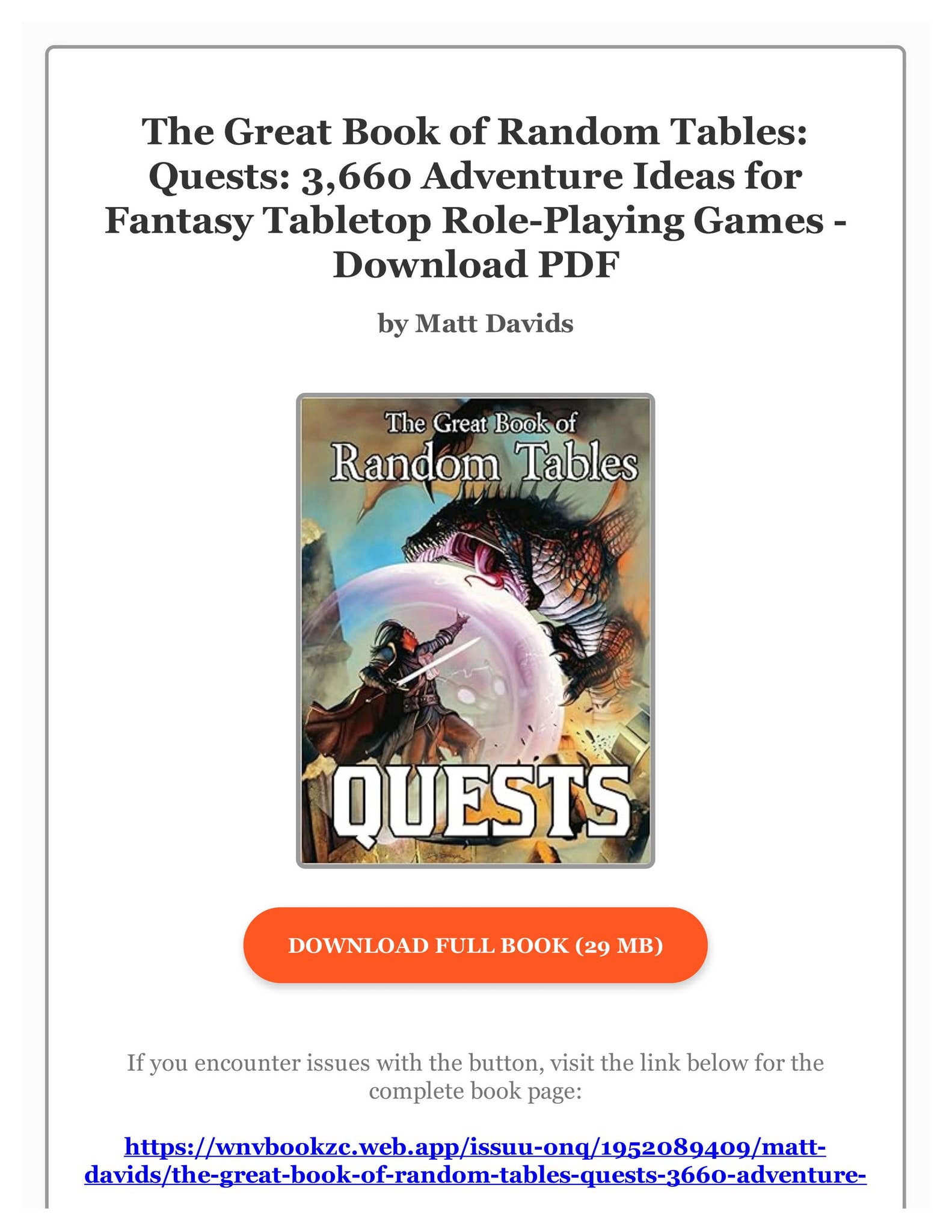 PDF Free The Great Book of Random Tables: Quests: 3,660 Adventure Ideas ...