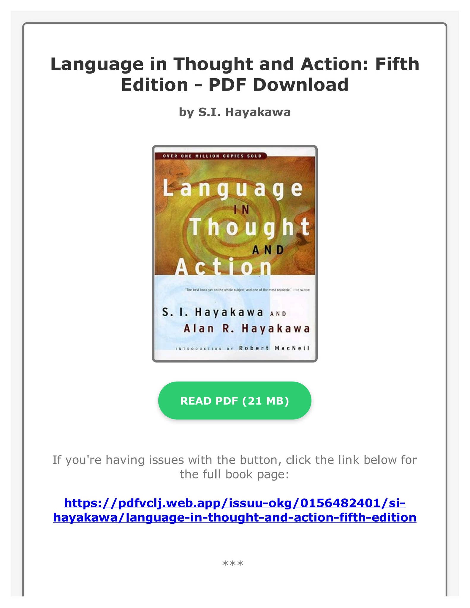 PDF Free Language in Thought and Action: Fifth Edition by S.I. Hayakawa ...