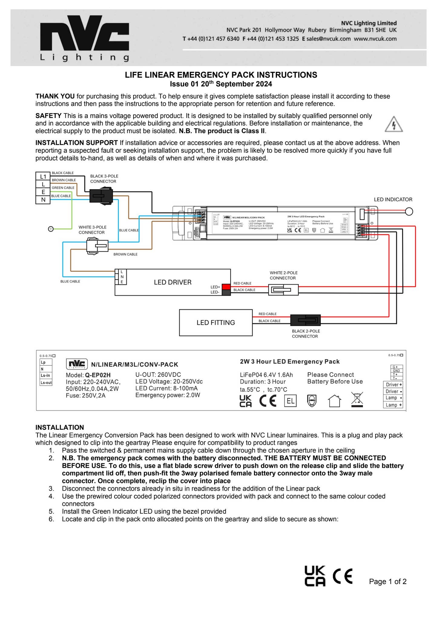 Instruction Leaflet - LiFe Linear Emergency Pack Std & Self-Test by NVC ...