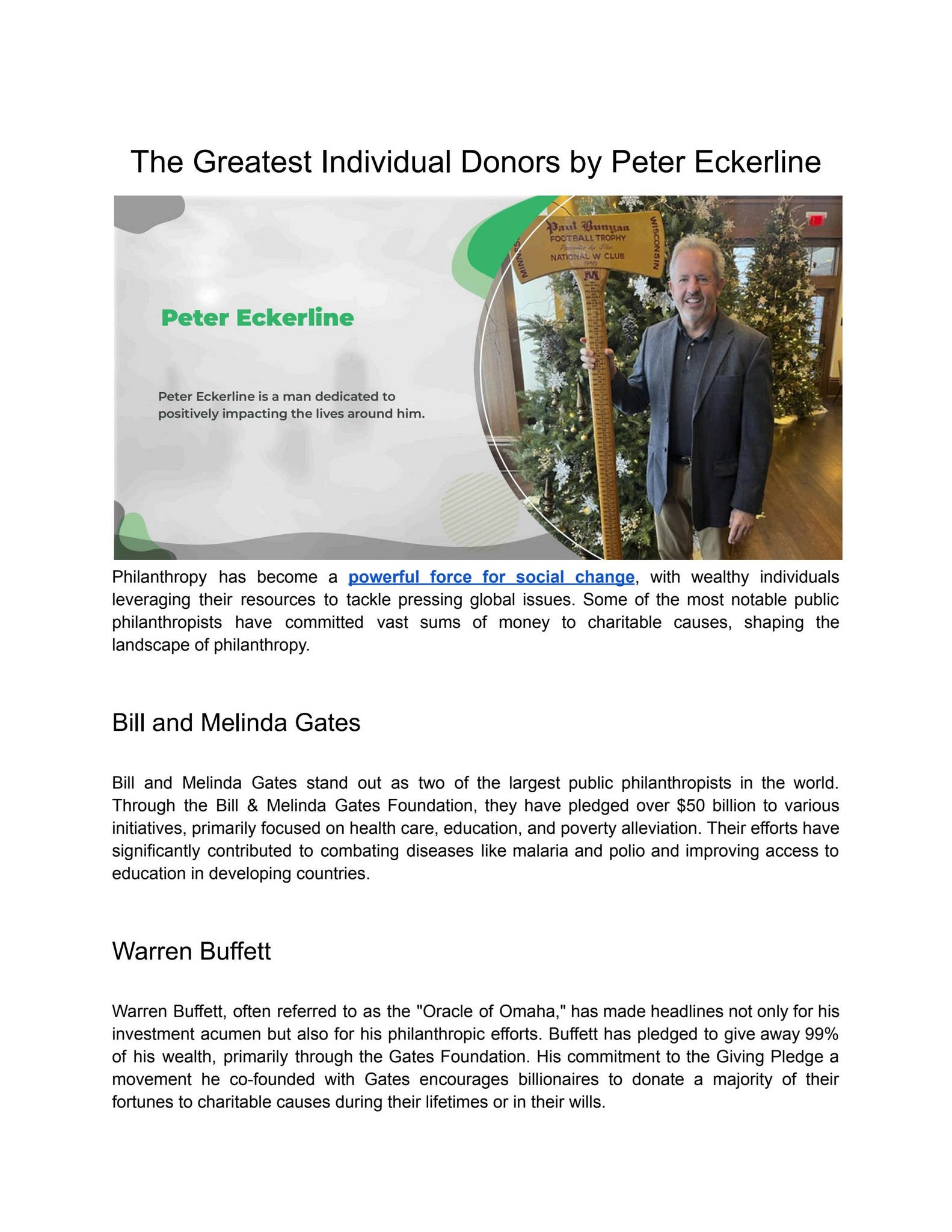 The Greatest Individual Donors by Peter Eckerline by Peter Eckerline ...