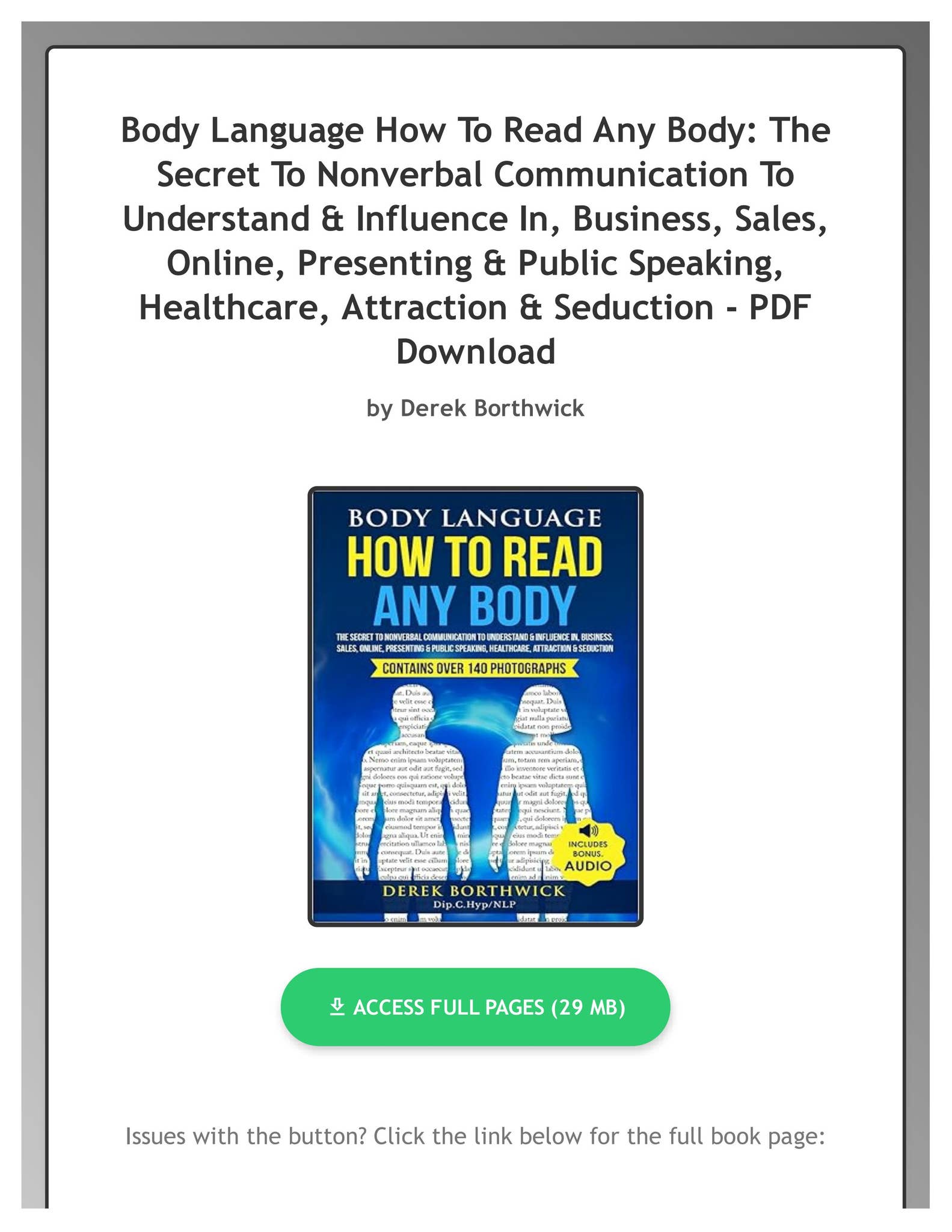 (PDF) Free Body Language How To Read Any Body: The Secret To Nonverbal ...