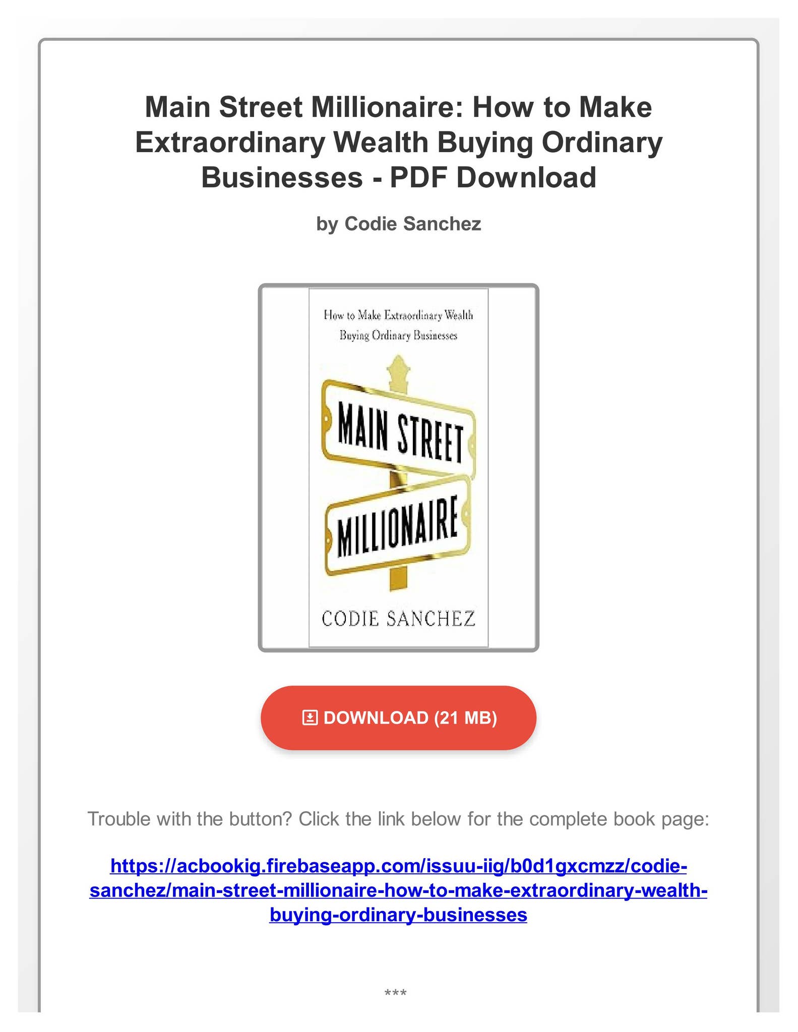 [PDF] Main Street Millionaire: How to Make Extraordinary Wealth Buying ...