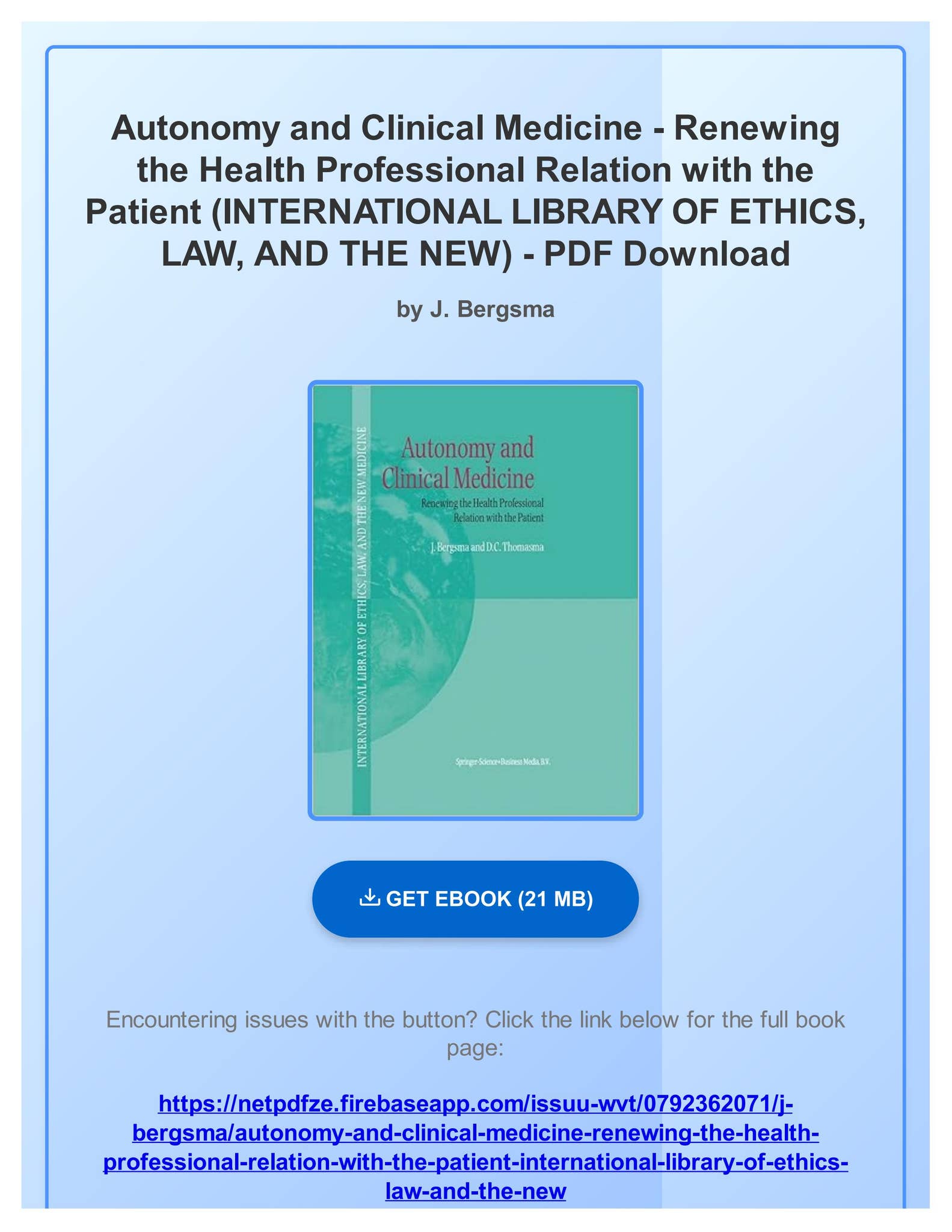 PDF Free Autonomy and Clinical Medicine - Renewing the Health ...