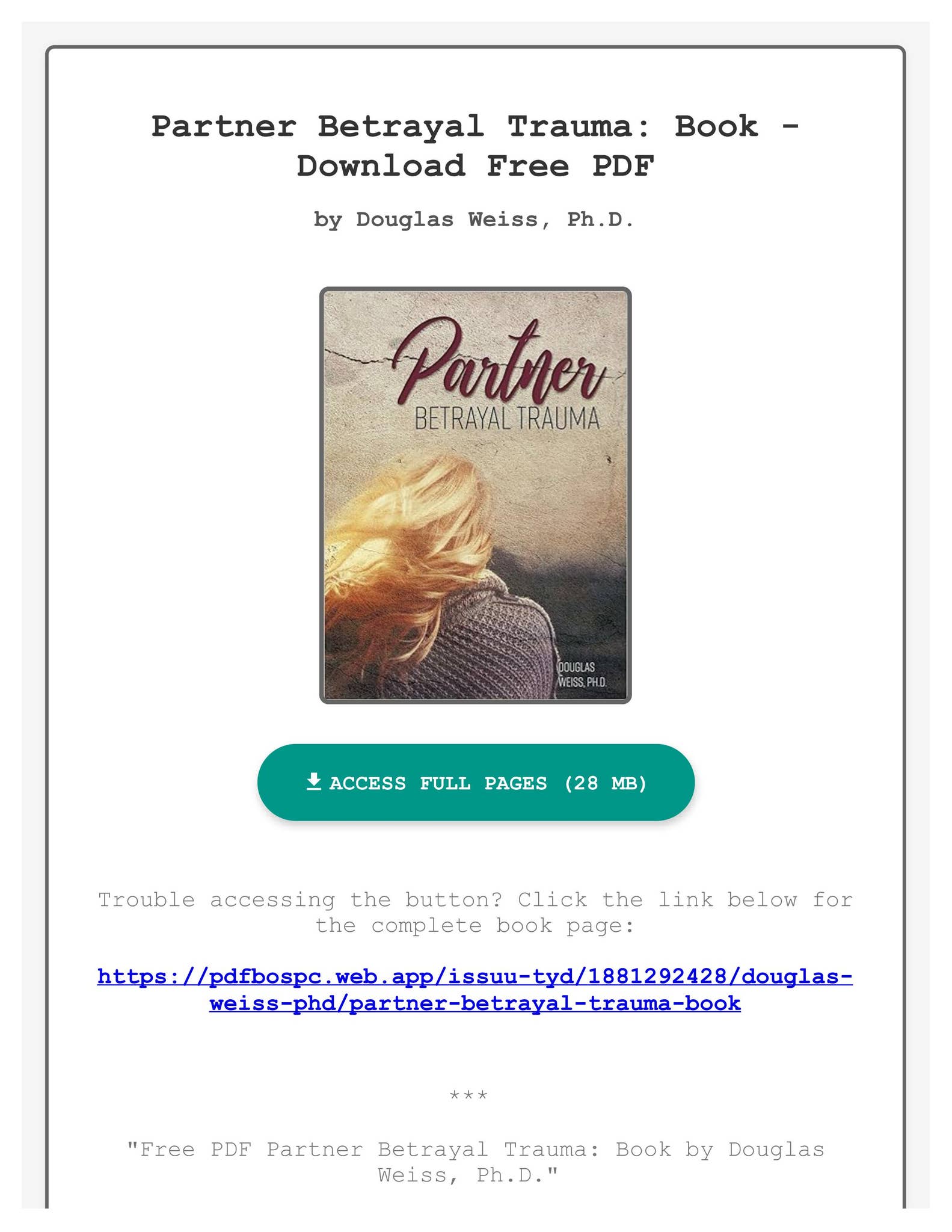 Free PDF Partner Betrayal Trauma: Book by Douglas Weiss, Ph.D. by ...