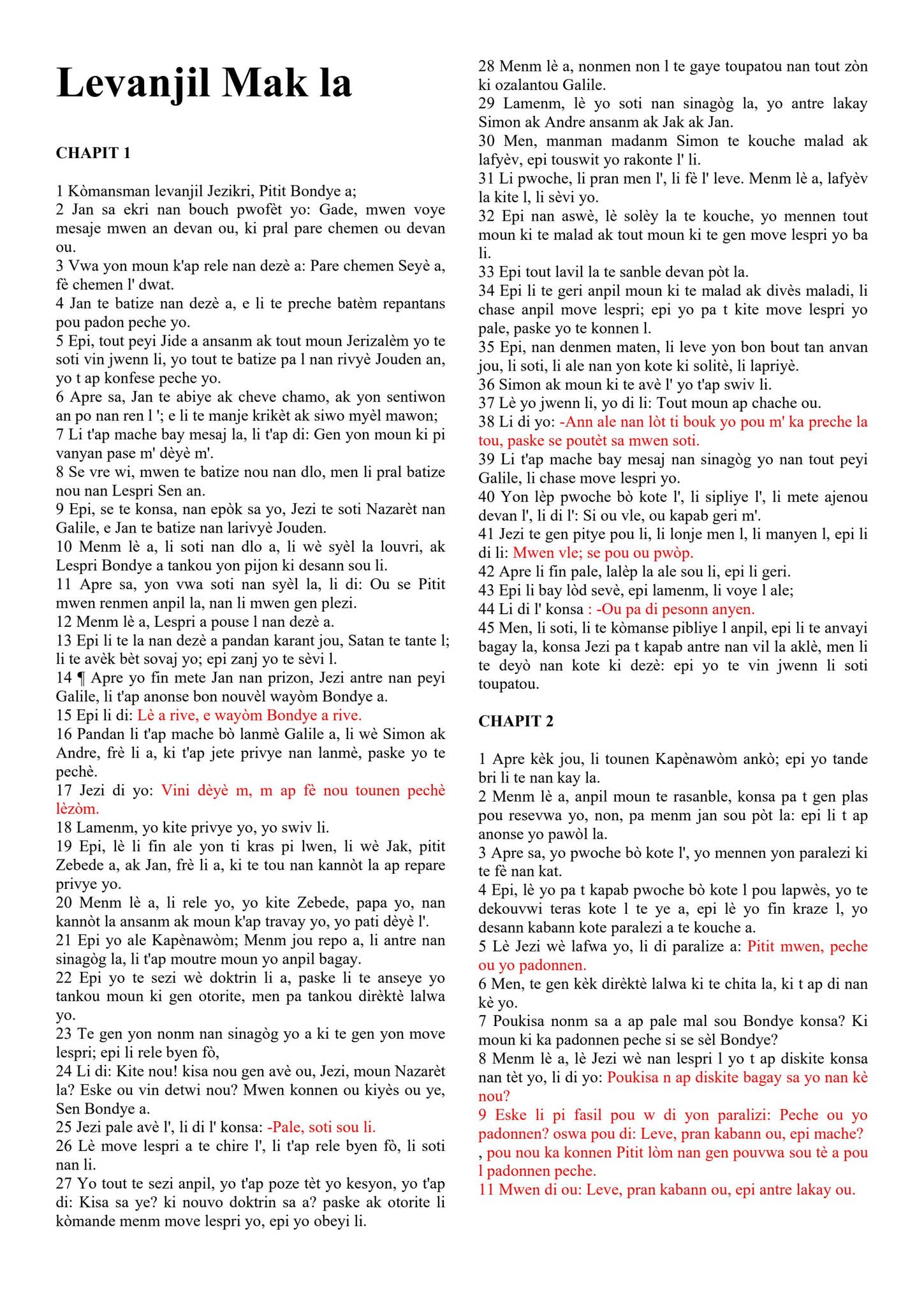 Haitian Creole - The Gospel of Mark by Filipino Tracts and Literature ...
