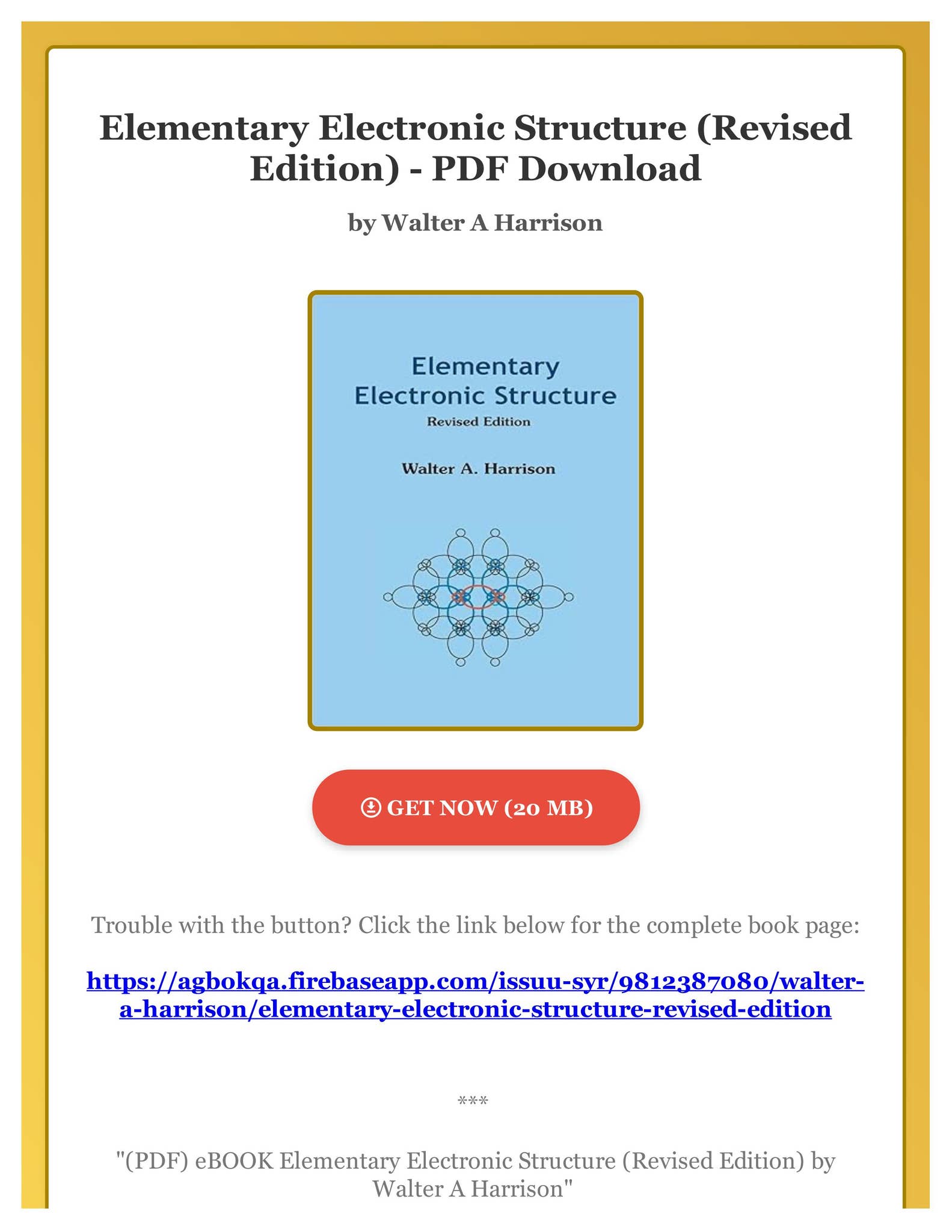 (PDF) eBOOK Elementary Electronic Structure (Revised Edition) by Walter ...