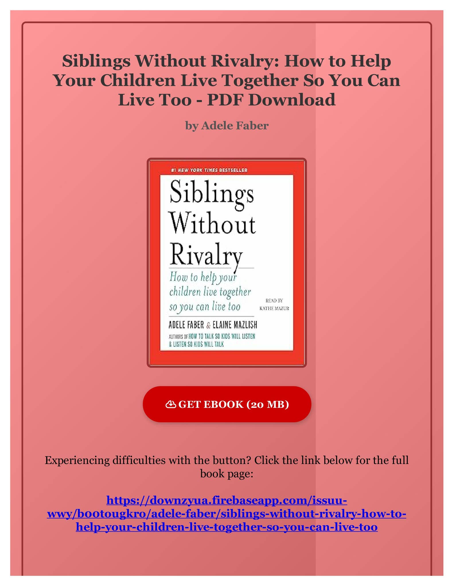 PDF Siblings Without Rivalry: How to Help Your Children Live Together ...