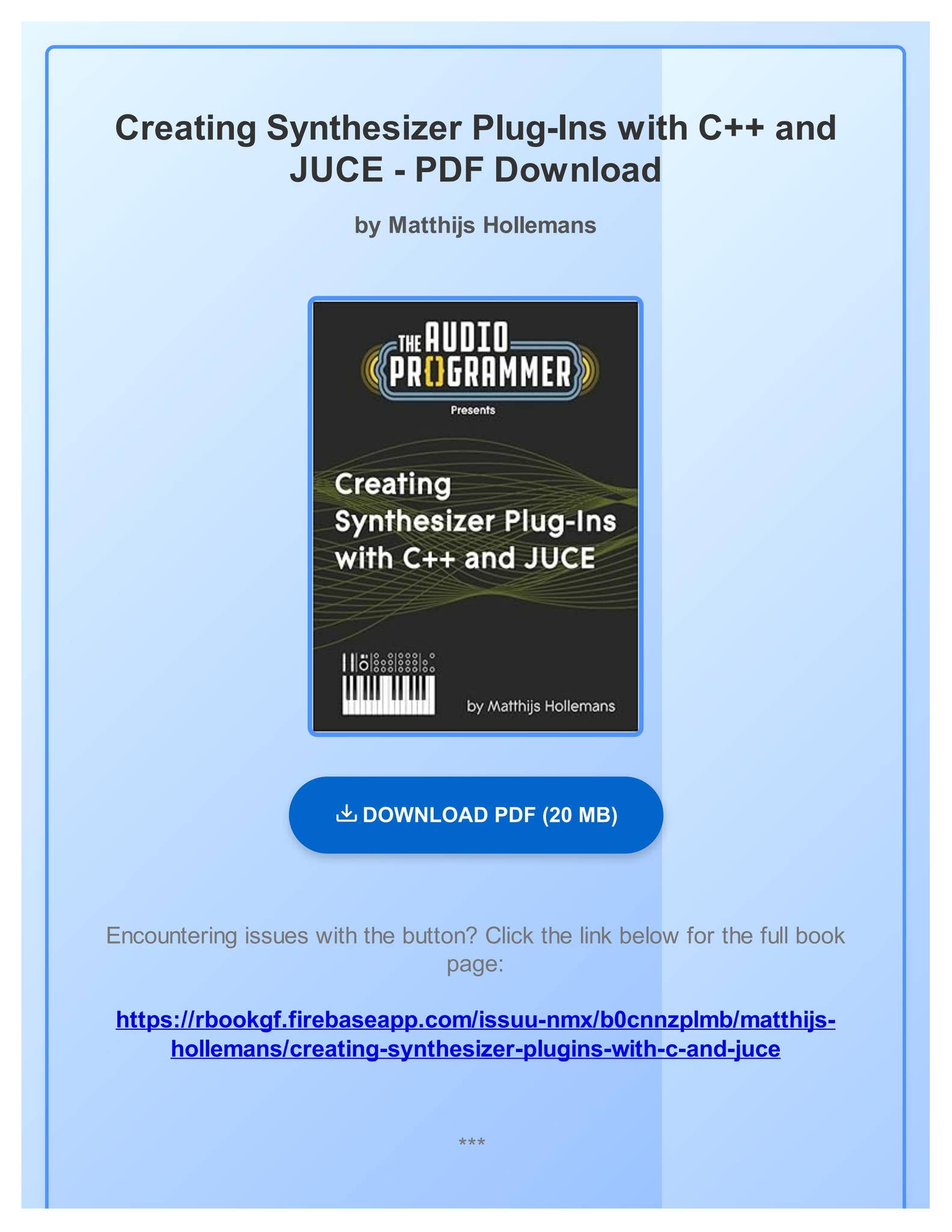 EBOOK) Creating Synthesizer Plug-Ins with C++ and JUCE by Matthijs ...
