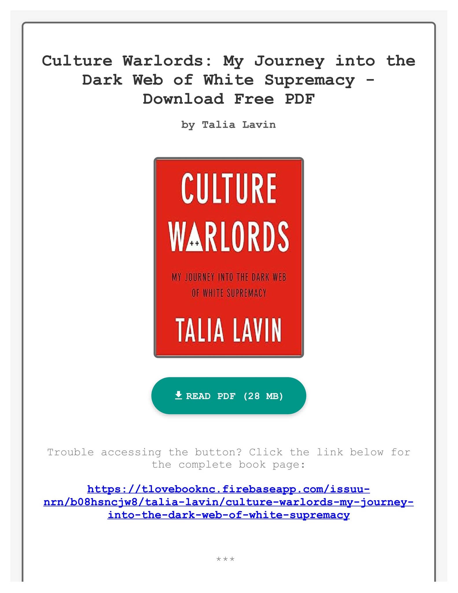 (FREE (PDF) Culture Warlords: My Journey into the Dark Web of White ...