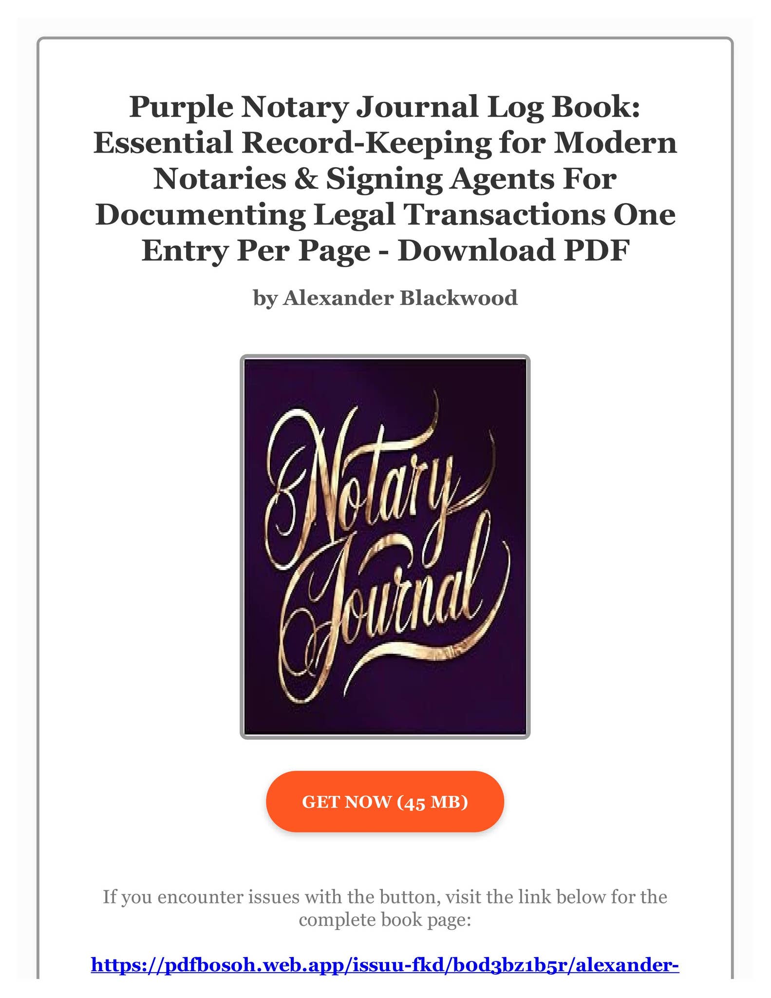 [PDF] Purple Notary Journal Log Book: Essential Record-Keeping for ...