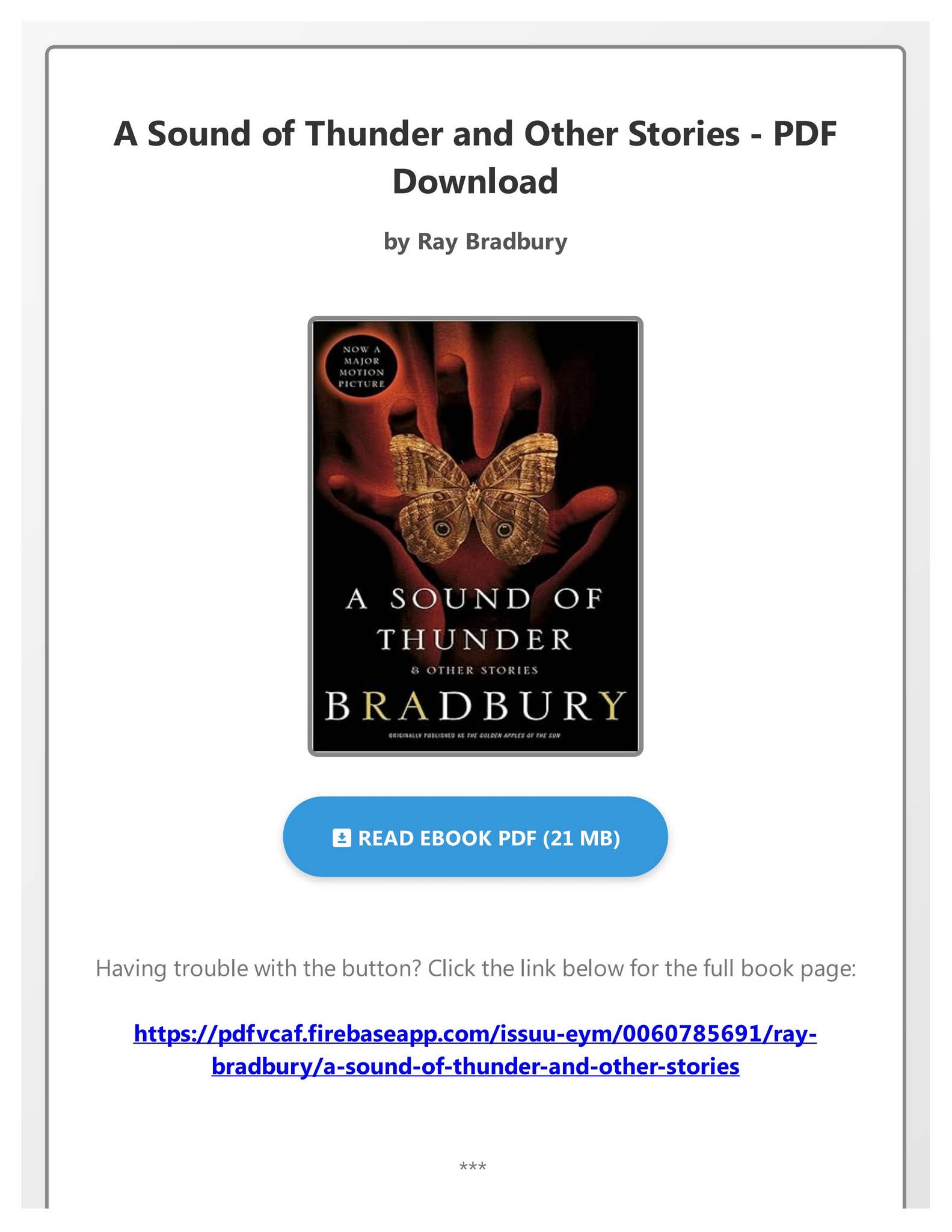 (Free PDF) A Sound of Thunder and Other Stories by Ray Bradbury by ...