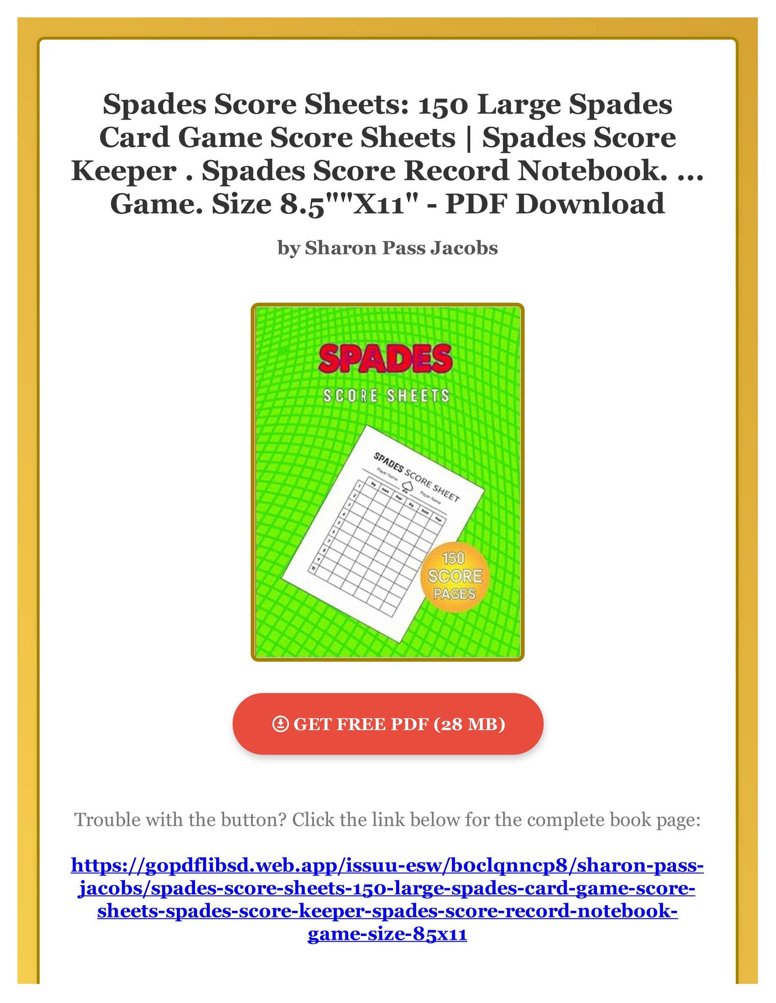 PDF Spades Score Sheets: 150 Large Spades Card Game Score Sheets | Spades Score Keeper . Spades ...