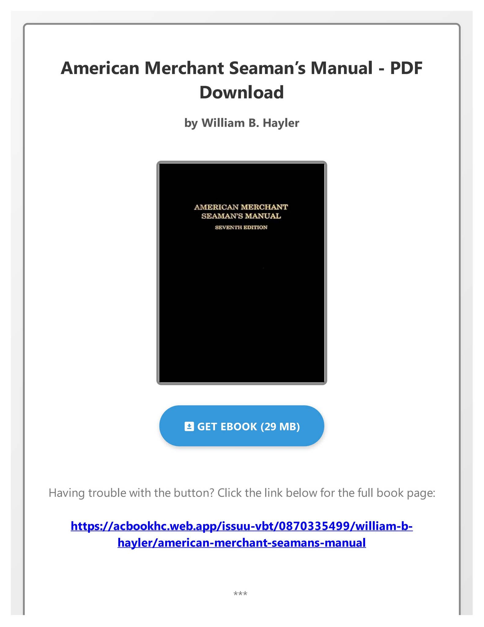 DOWNLOAD American Merchant Seaman’s Manual by William B. Hayler by ...