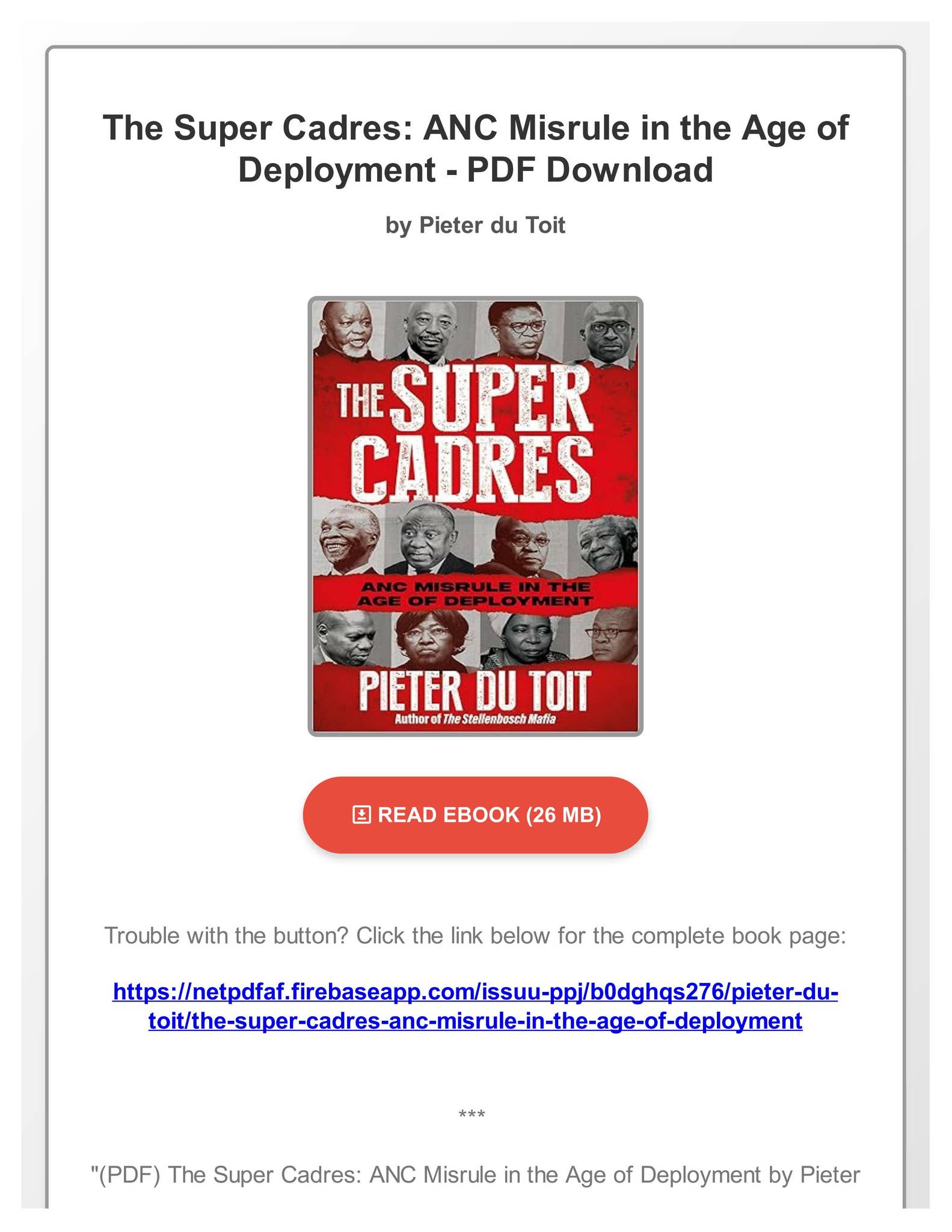 (PDF) The Super Cadres: ANC Misrule in the Age of Deployment by Pieter ...
