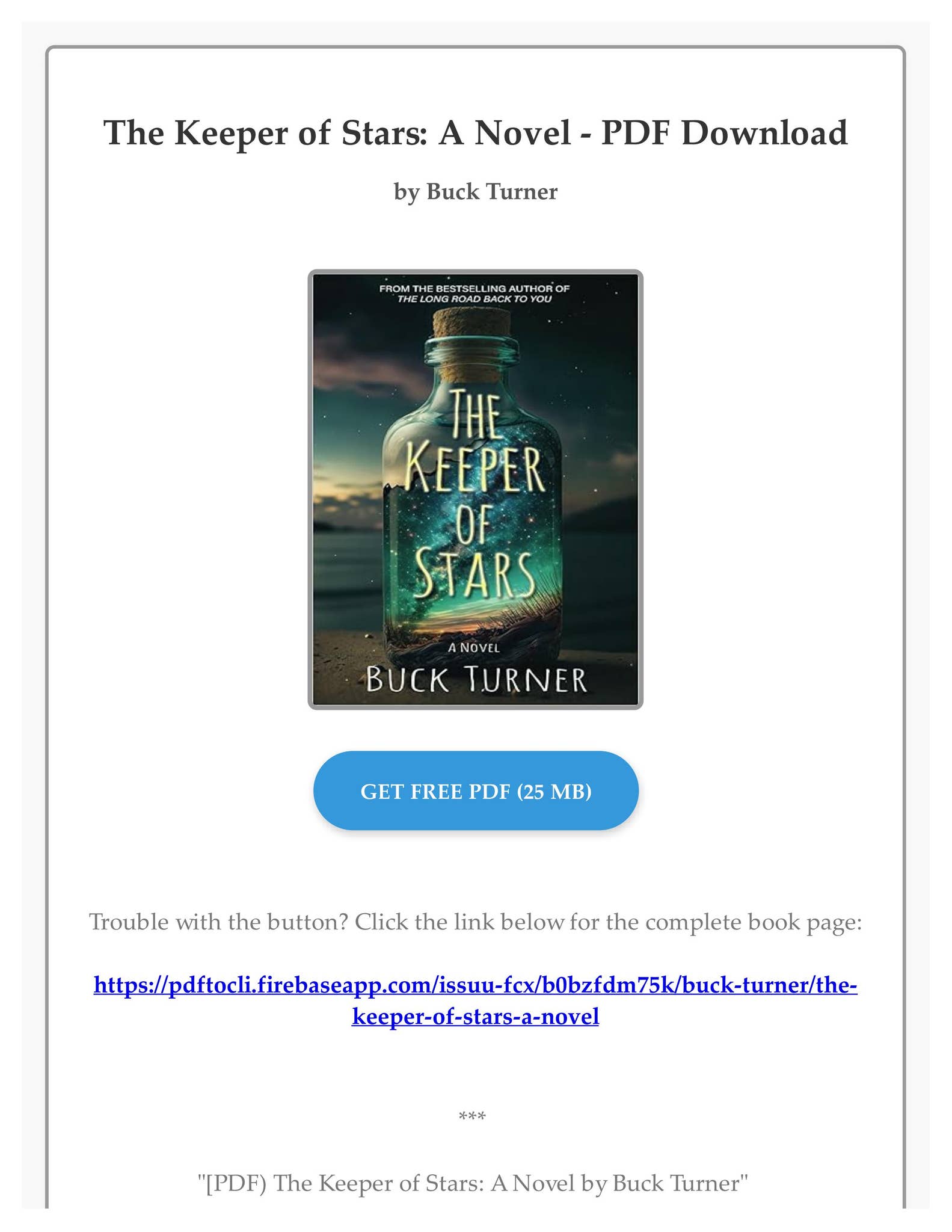 [PDF) The Keeper of Stars: A Novel by Buck Turner by DaphneeWiegandaq ...