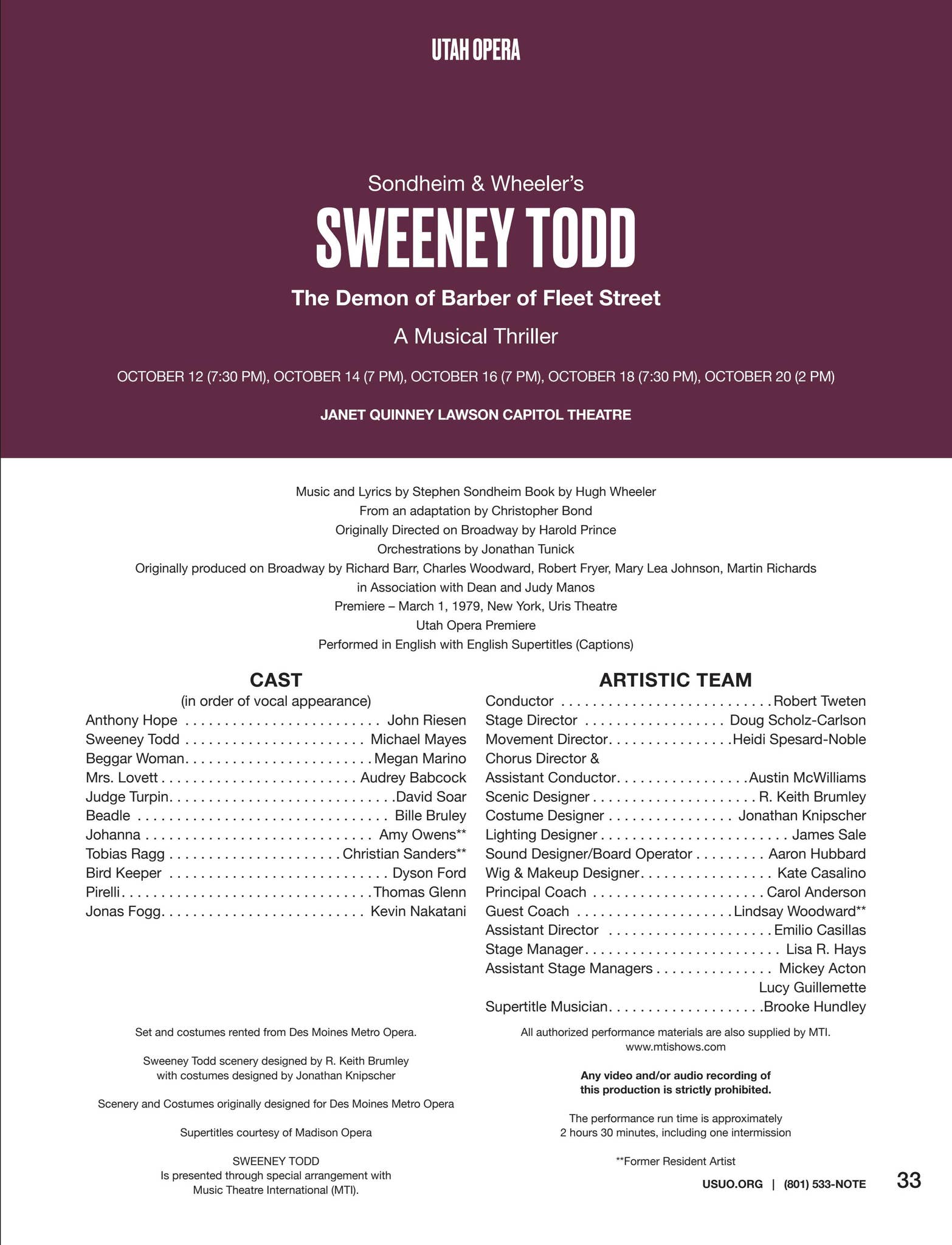 Sweeney Todd Playbill by Utah Symphony | Utah Opera - Issuu