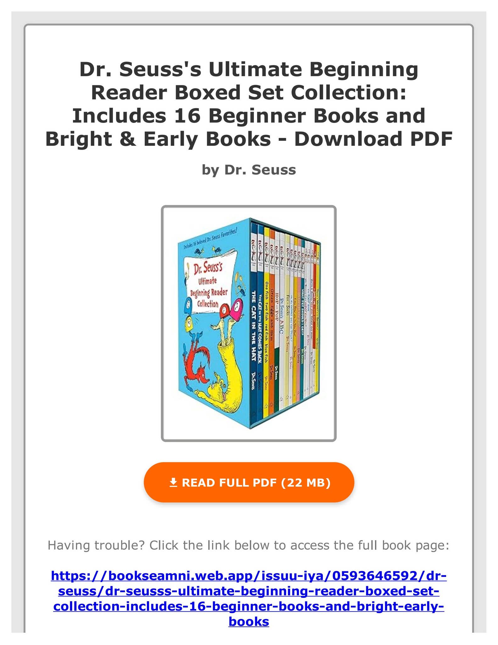 Pdf Dr Seusss Ultimate Beginning Reader Boxed Set Collection Includes 16 Beginner Books And