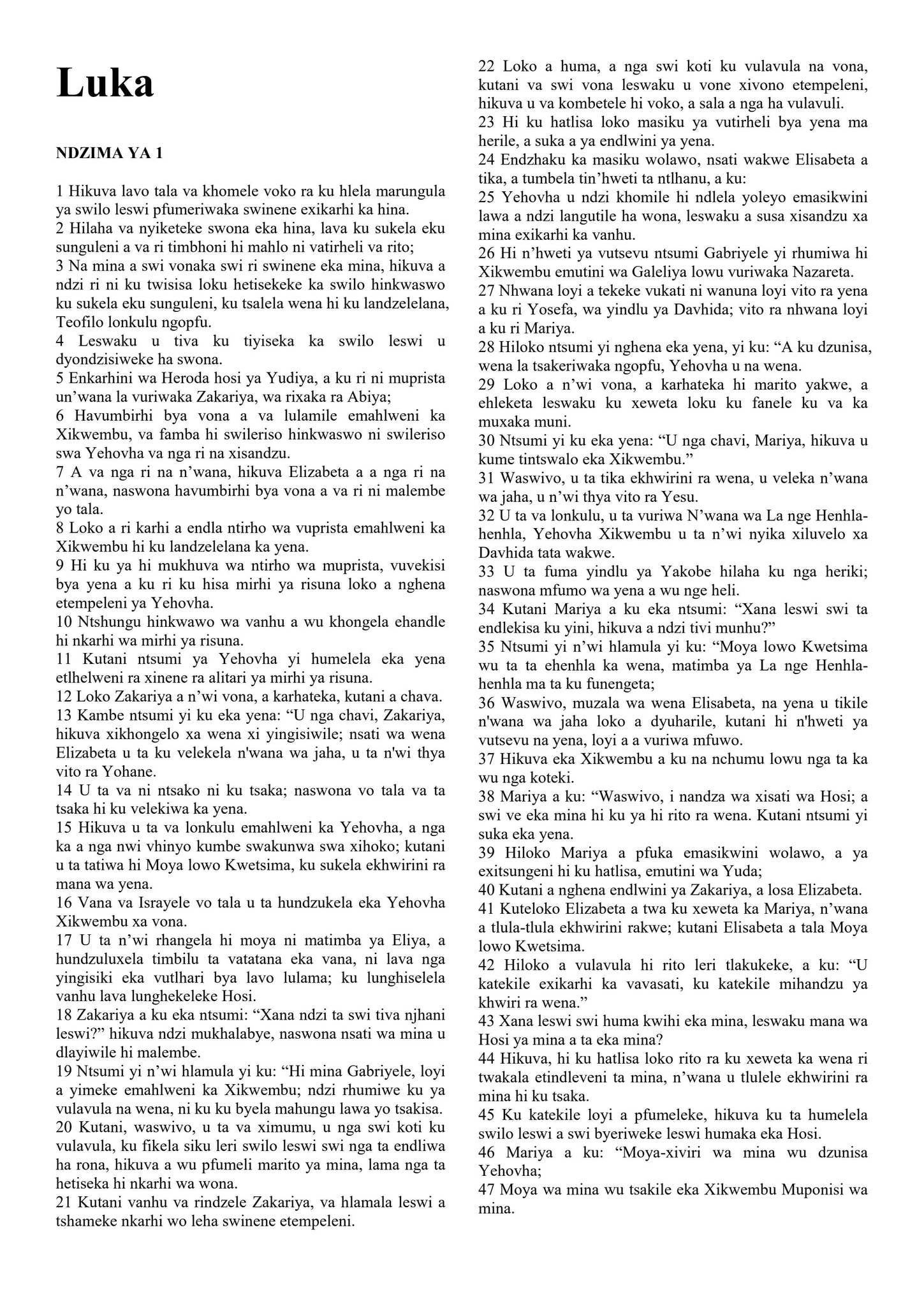 Tsonga - The Gospel of Luke by Filipino Tracts and Literature Society ...