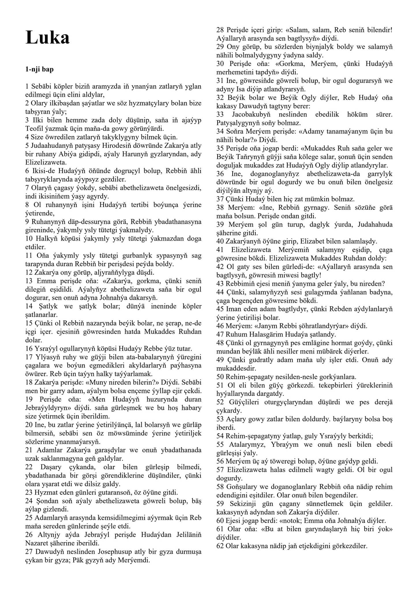 Turkmen - The Gospel of Luke by Filipino Tracts and Literature Society ...