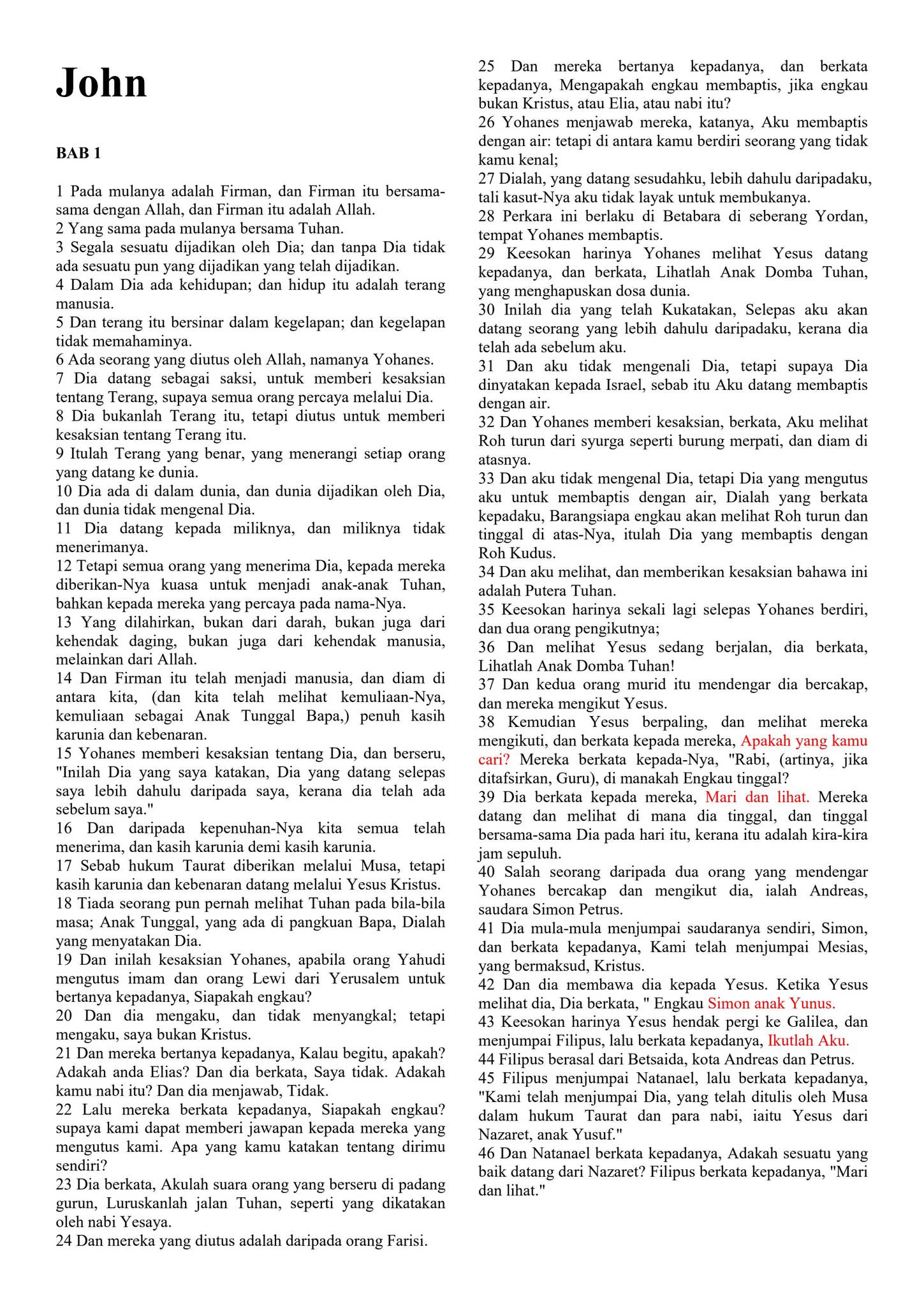 Malay - The Gospel of John by Filipino Tracts and Literature Society ...