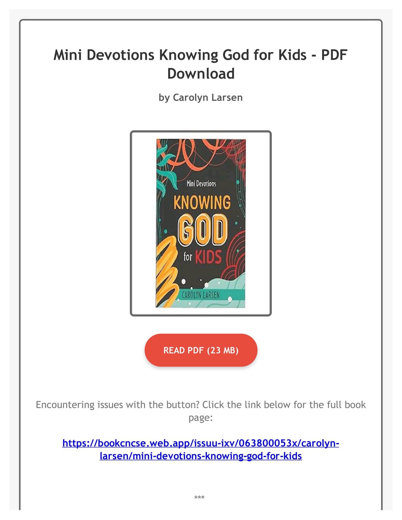 Ebook Mini Devotions Knowing God for Kids by Carolyn Larsen by ... Ebook Mini Devotions Knowing God for Kids by Carolyn Larsen by ...