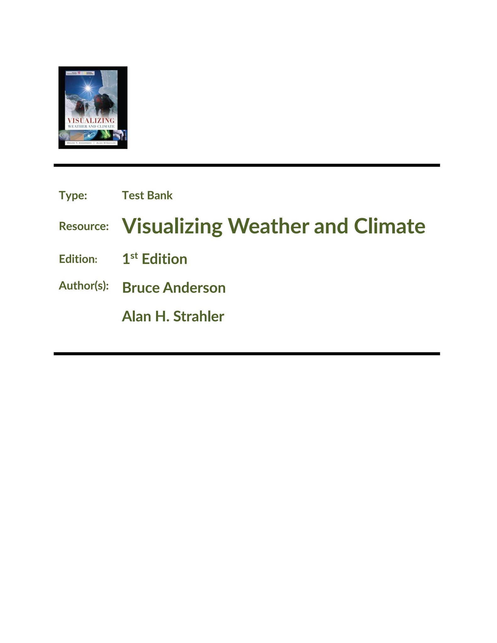 Visualizing Weather and Climate , Bruce Anderson, Alan H. Strahler Test ...