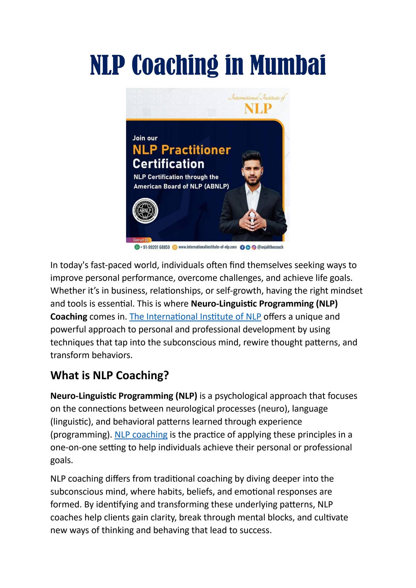 NLP Coaching in Mumbai by international Institute of NLP - Issuu