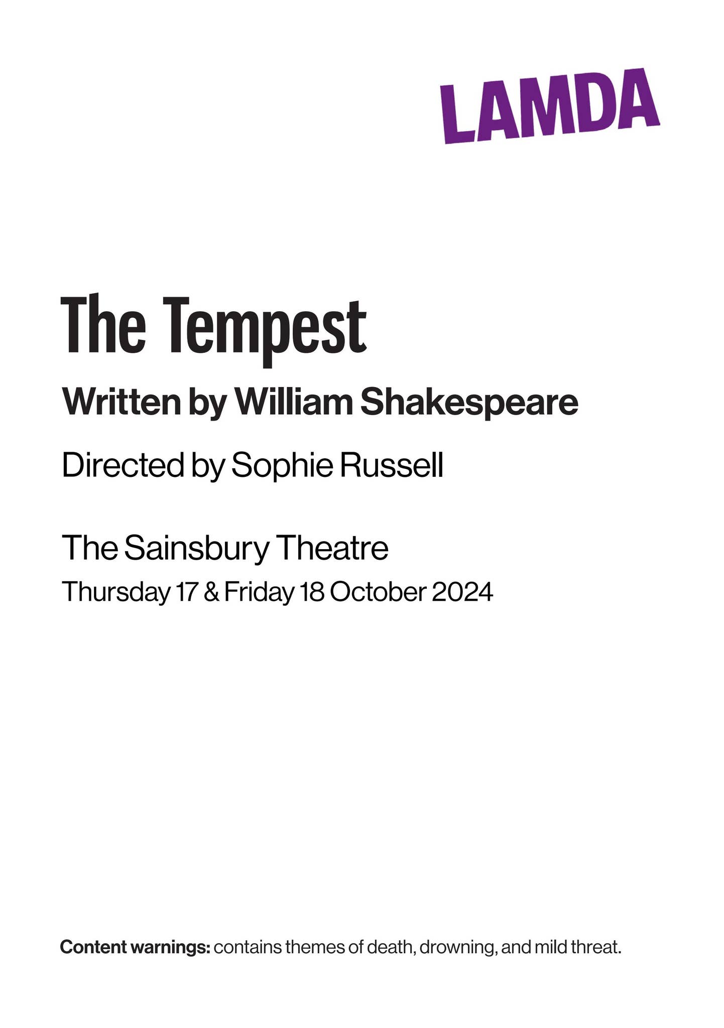 The Tempest (Cast Sheet) by LAMDA - Issuu