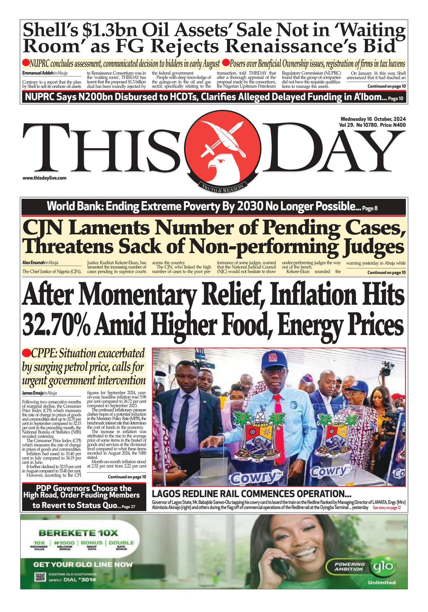 WEDNESDAY 16TH OCTOBER 2024 by THISDAY Newspapers Ltd - Issuu
